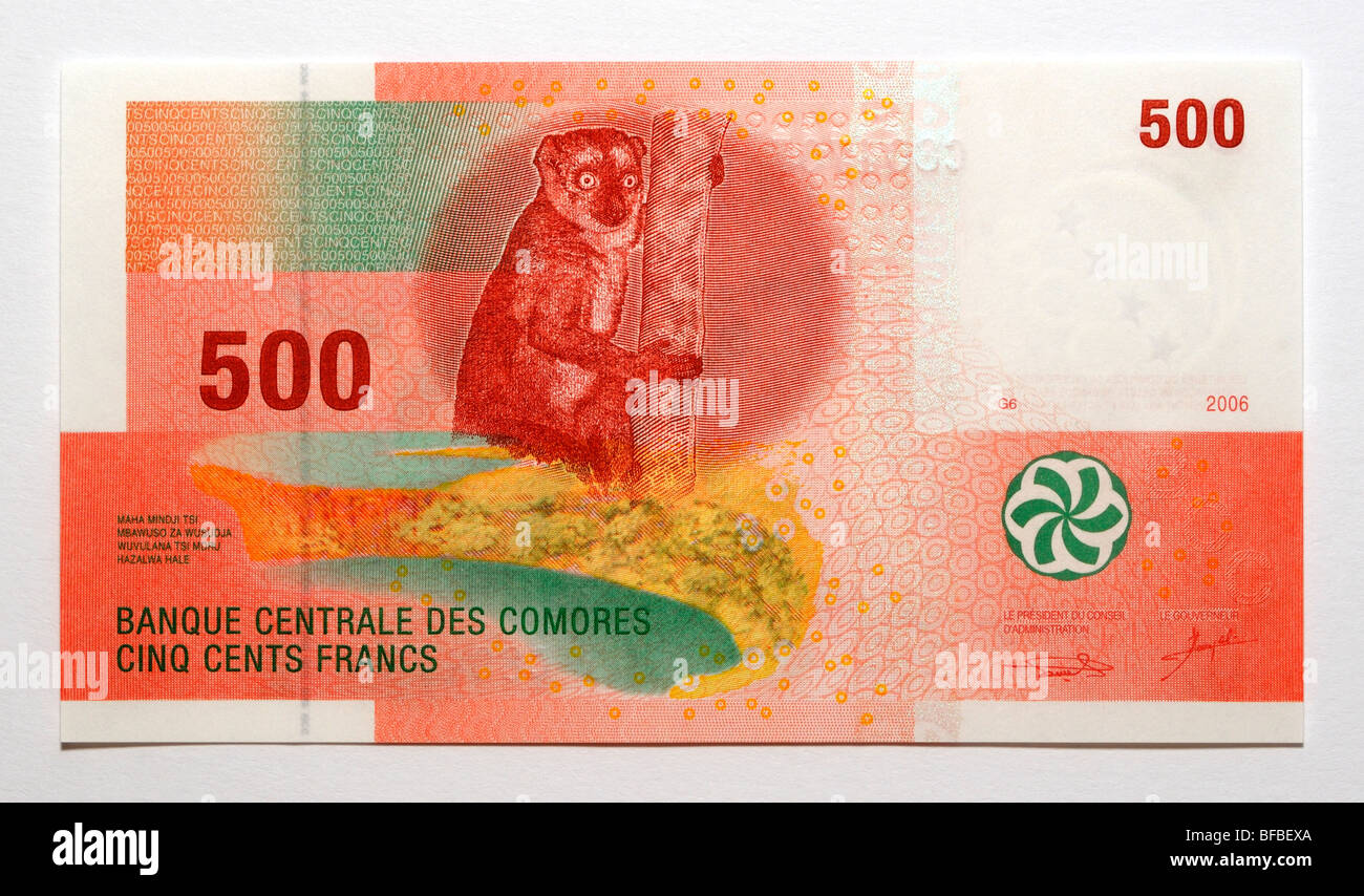 Komoren-Inseln 500 fünf hundert Franken Banknote Stockfotografie - Alamy