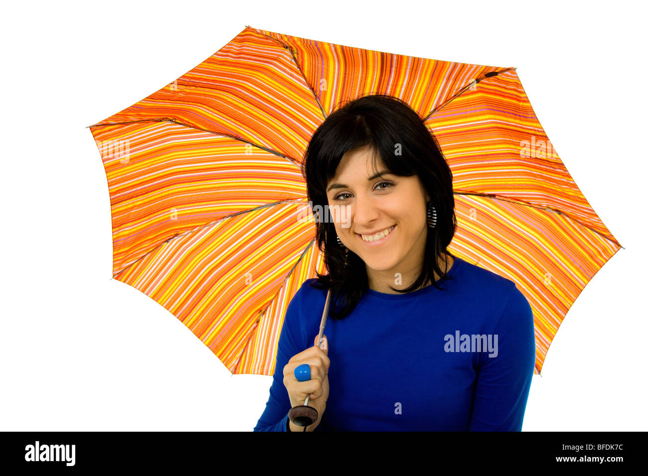 junge Brünette Mädchen mit Regenschirm in Farben Stockfotografie - Alamy