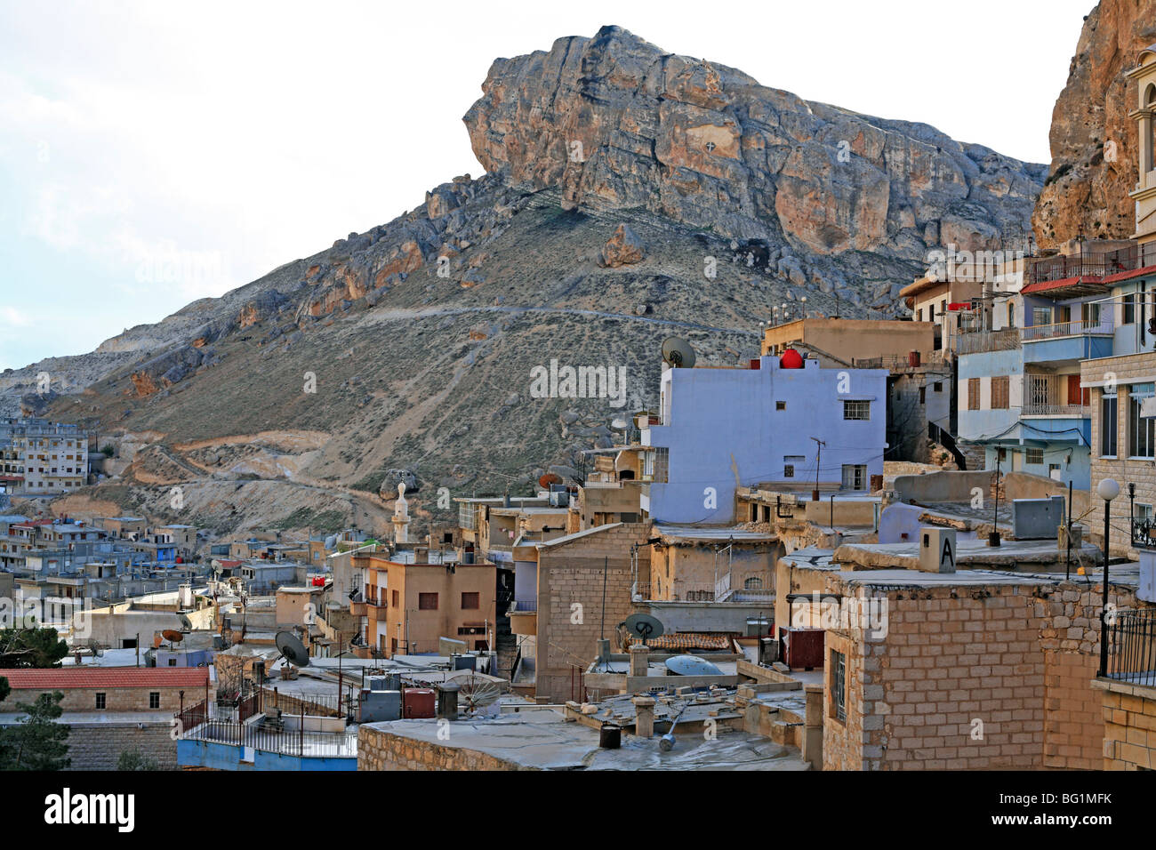 Malula (Maalula) Dorf mit dem Kloster Mar Sarkis (St. Sergius) auf ...