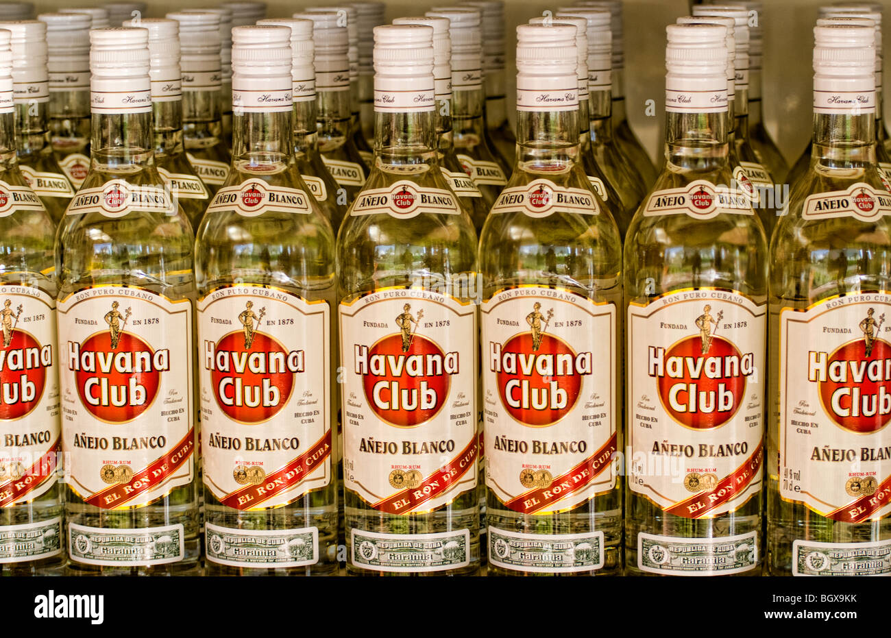 Schließen Sie oben von Flaschen des berühmten Havana Club Rum ist ...