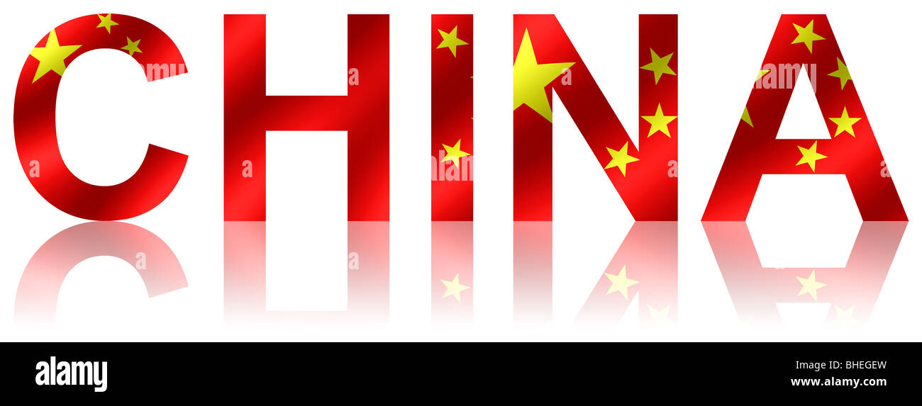 CHINA reflektierenden Schriftzug/Wort mit chinesische Flagge in ...