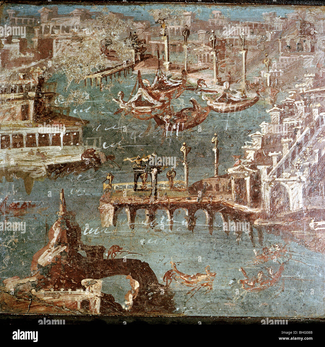 Römische wallpainting eines Hafens Szene, Stabiae, in der Nähe von ...