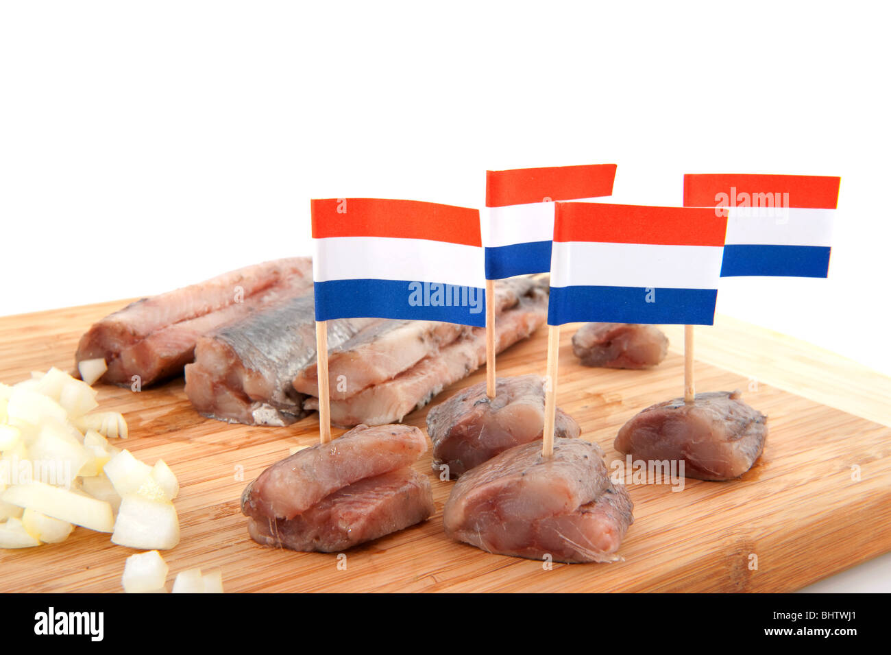 Niederländische traditionelle roher Fisch Hering mit Zwiebeln ...