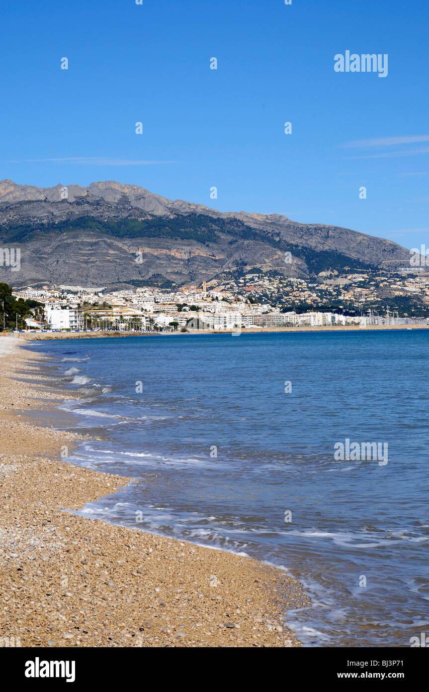 Strand, Kiesel, Küste, Meer, Altea, Costa Blanca, Alicante Provinz ...