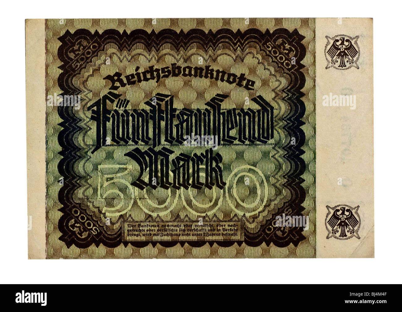 Zurück, Mark Reichsbanknote Rechnung der Zentralbank über fünftausend ...