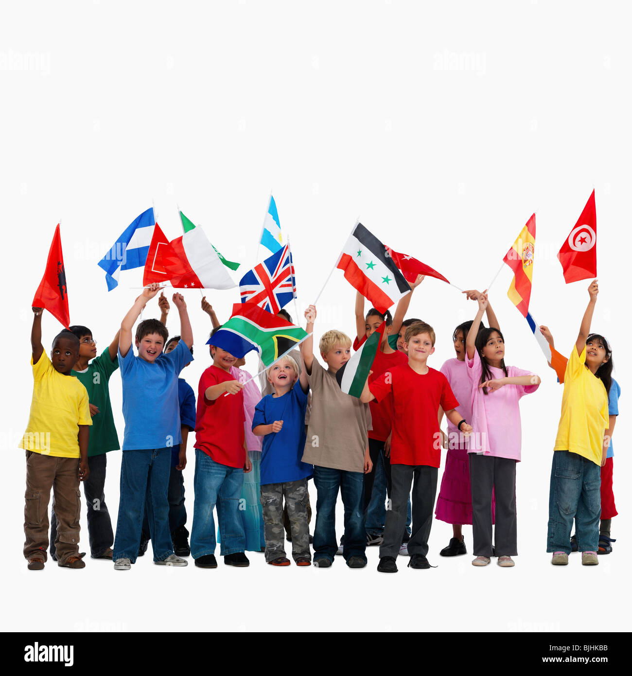 Kinder wehende Fahnen Stockfotografie - Alamy