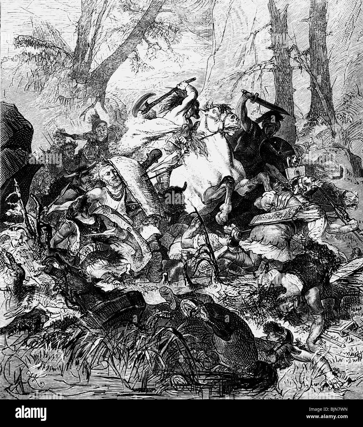 Alte Welt, Germanen, Kampf gegen die Römer, Holzgravur, Deutschland, 19 ...