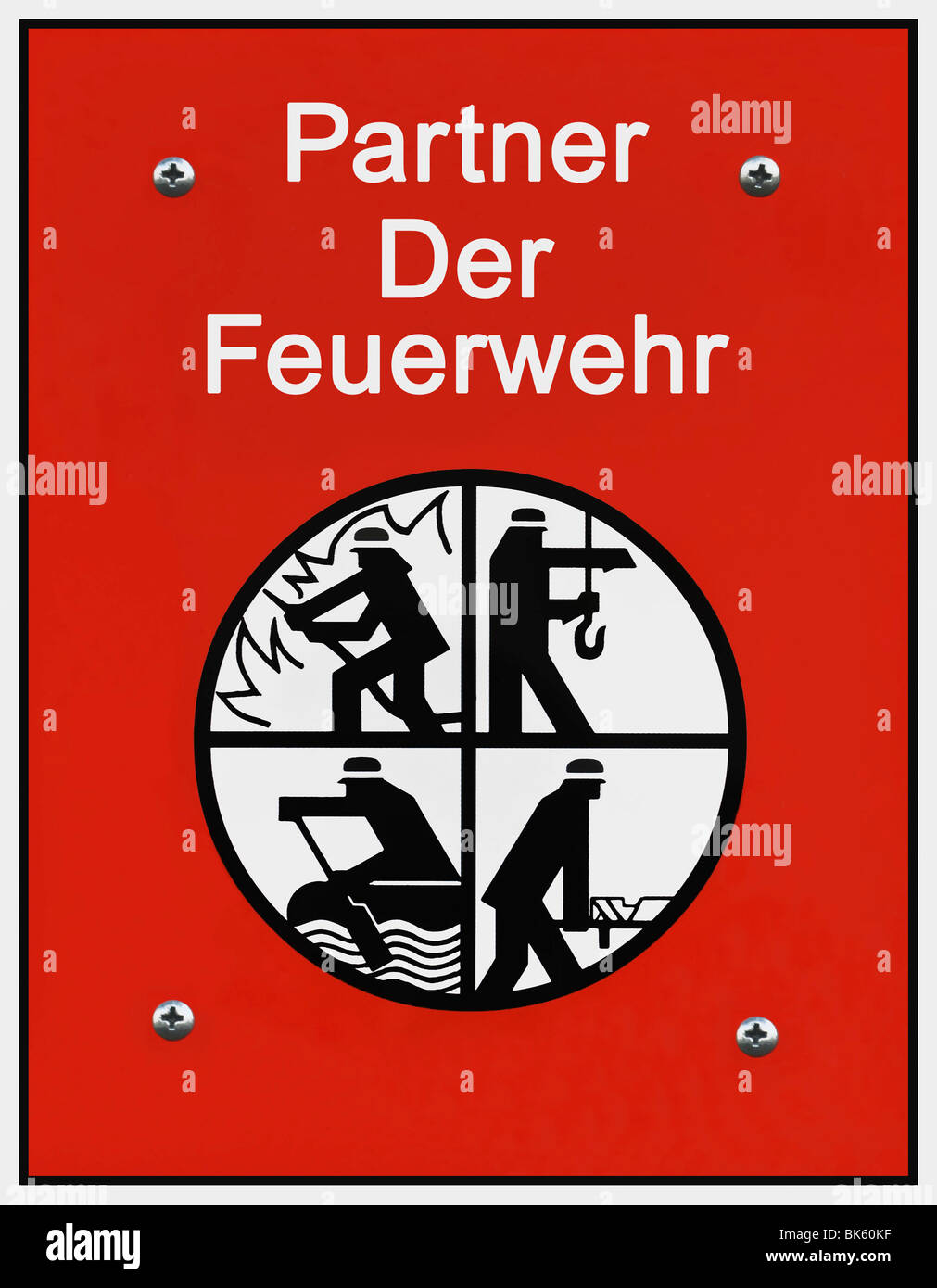 Zeichen, Partner der Feuerwehr, mit Symbolen der Feuerwehrleute ... Zeichen, Partner der Feuerwehr, mit Symbolen der Feuerwehrleute ...