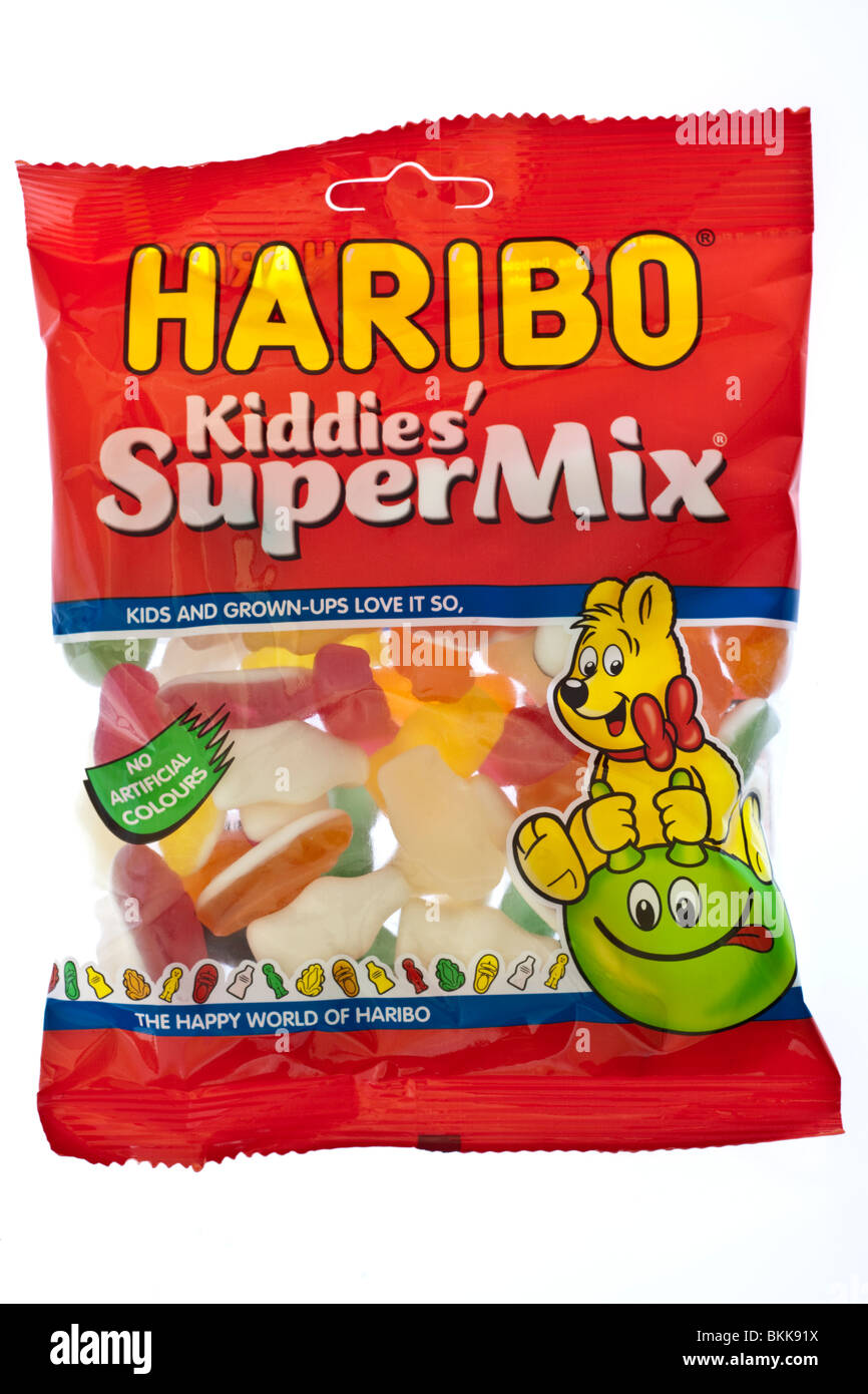 Tasche oder Haribo Kiddies Super mix Gelee-Süßwaren Stockfotografie - Alamy