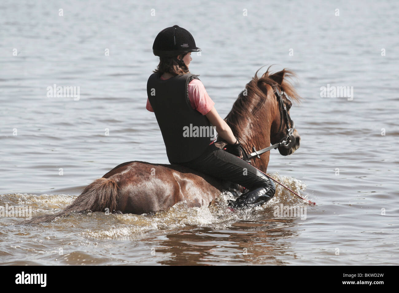 Mädchen reiten Pony Pferd Wasser Stockfotografie - Alamy