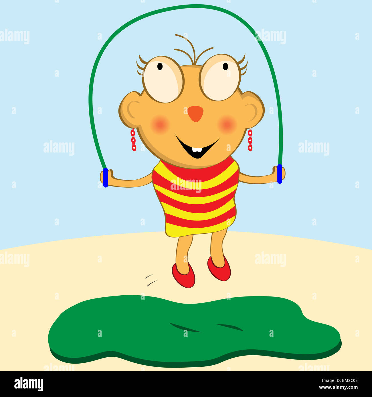 Cartoon-Mädchen, die Spaß mit ihrem Springseil. Abbildung ...