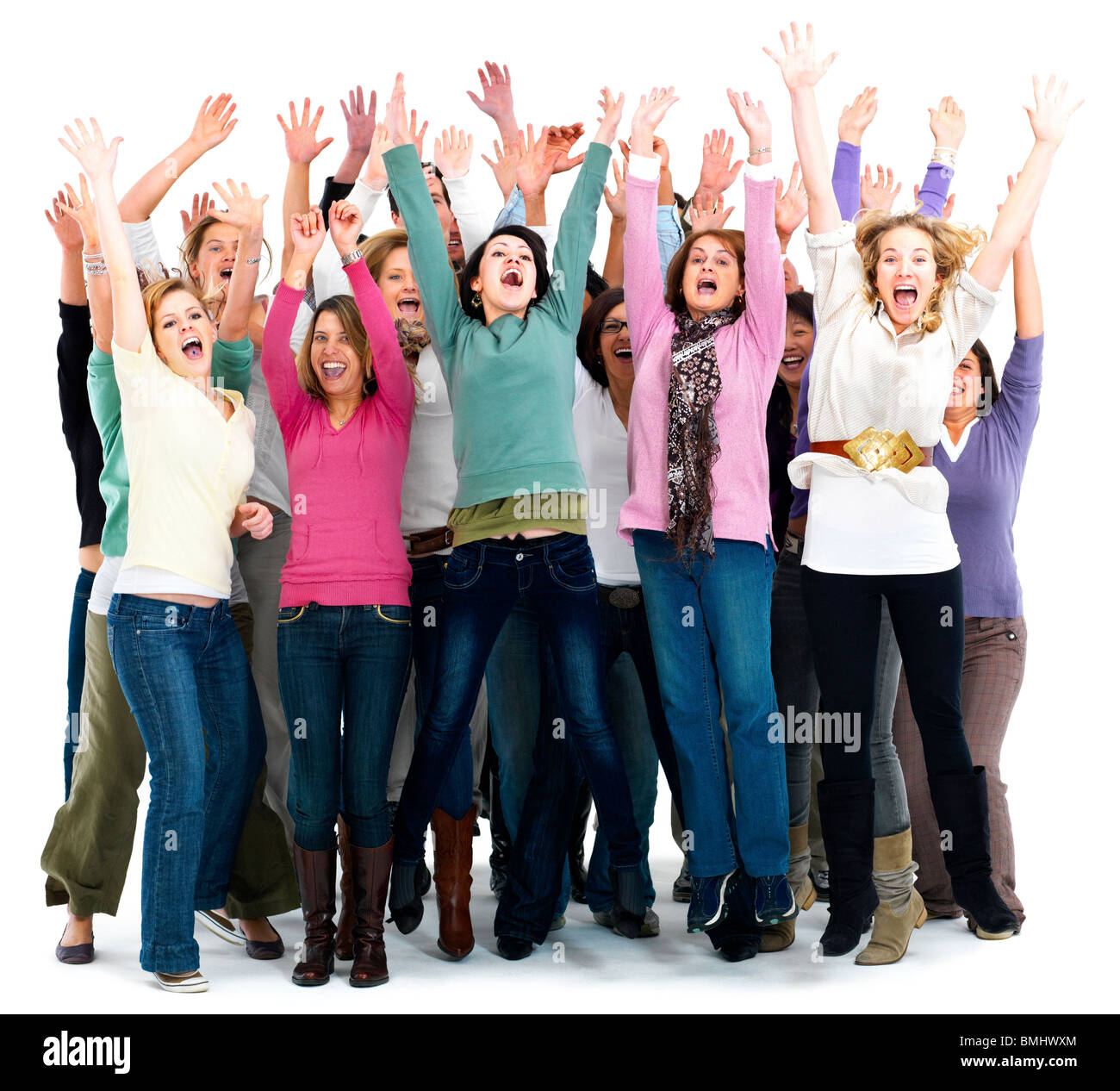 Gruppe von Menschen jubeln Stockfotografie - Alamy