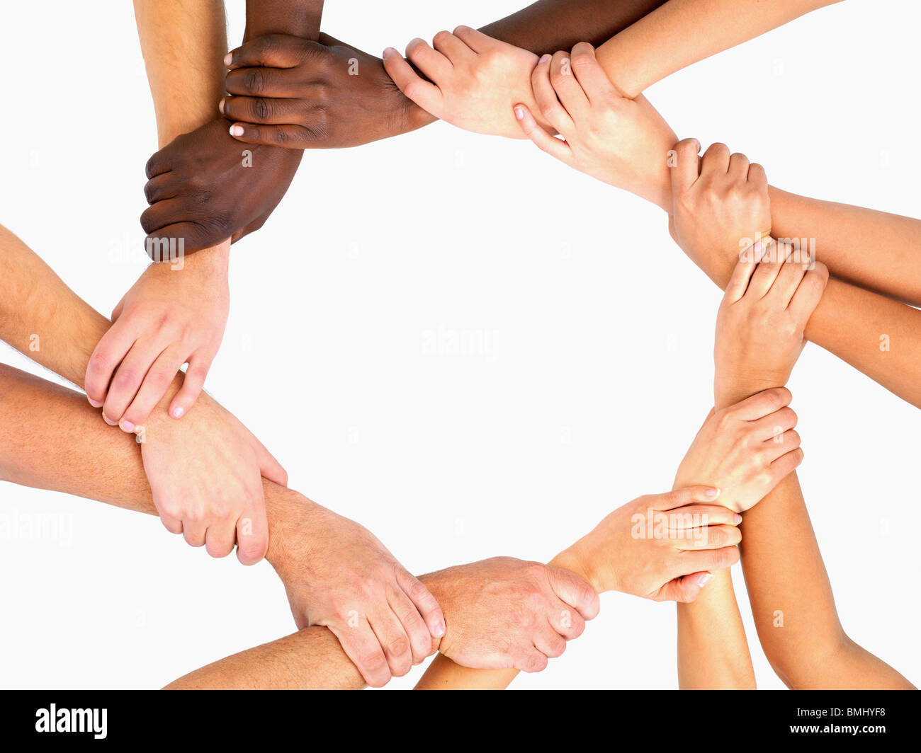 Gefalteten Händen in einem Kreis Stockfotografie - Alamy