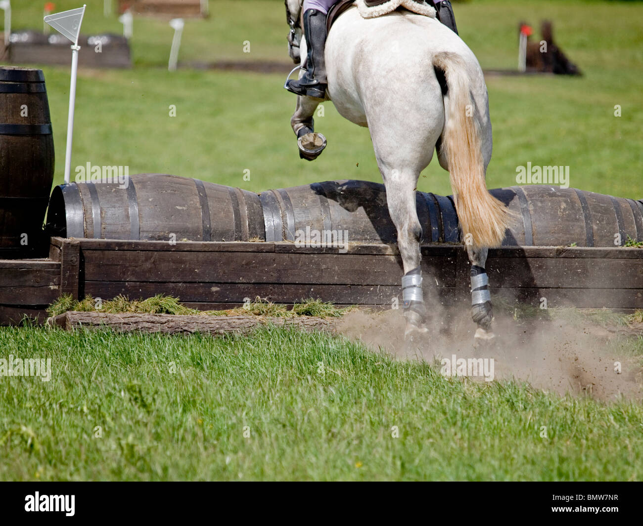 Horse rider jumping over obstacle -Fotos und -Bildmaterial in hoher ...