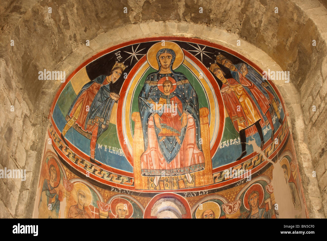 Romanische Wandmalerei, die Kirche Santa Maria de Taull, Taull, Val de ...