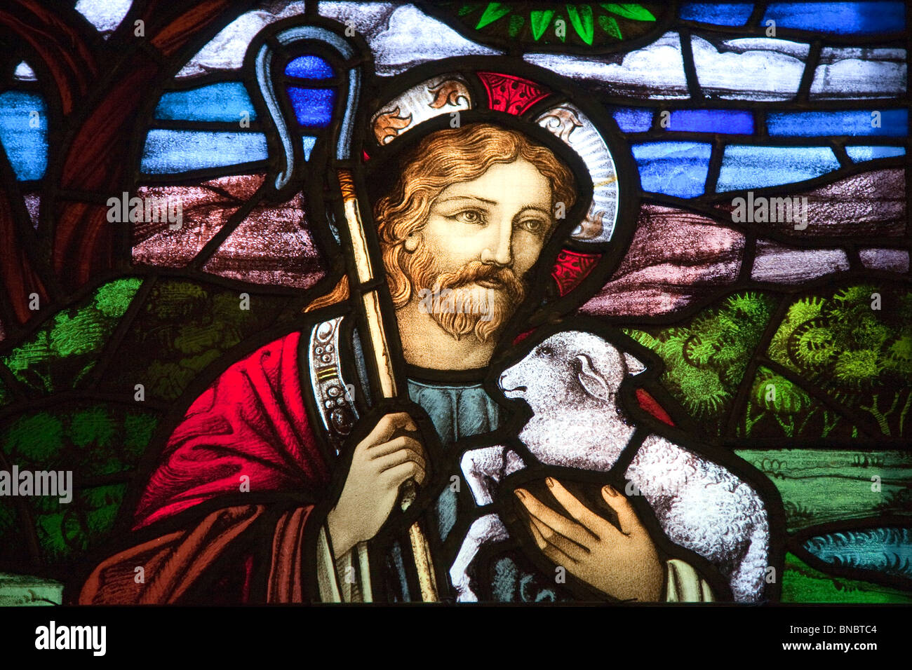 Detail der Jesus der gute Hirte aus einer Auswahl von religiöser ...