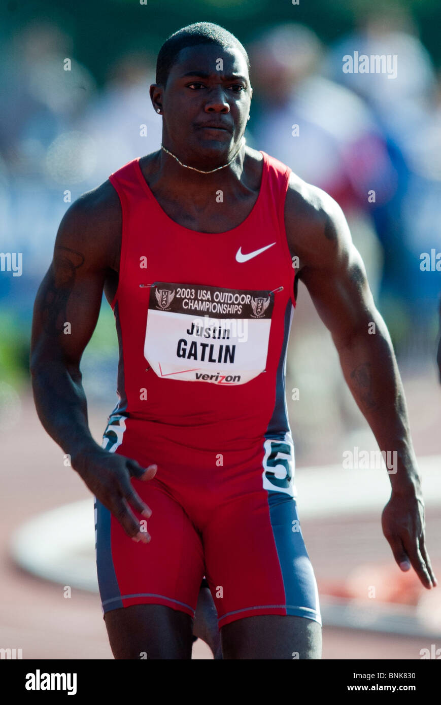 Justin Gatlin in die 100 Meter bei den 2003 USA Outdoor Meisterschaften ...