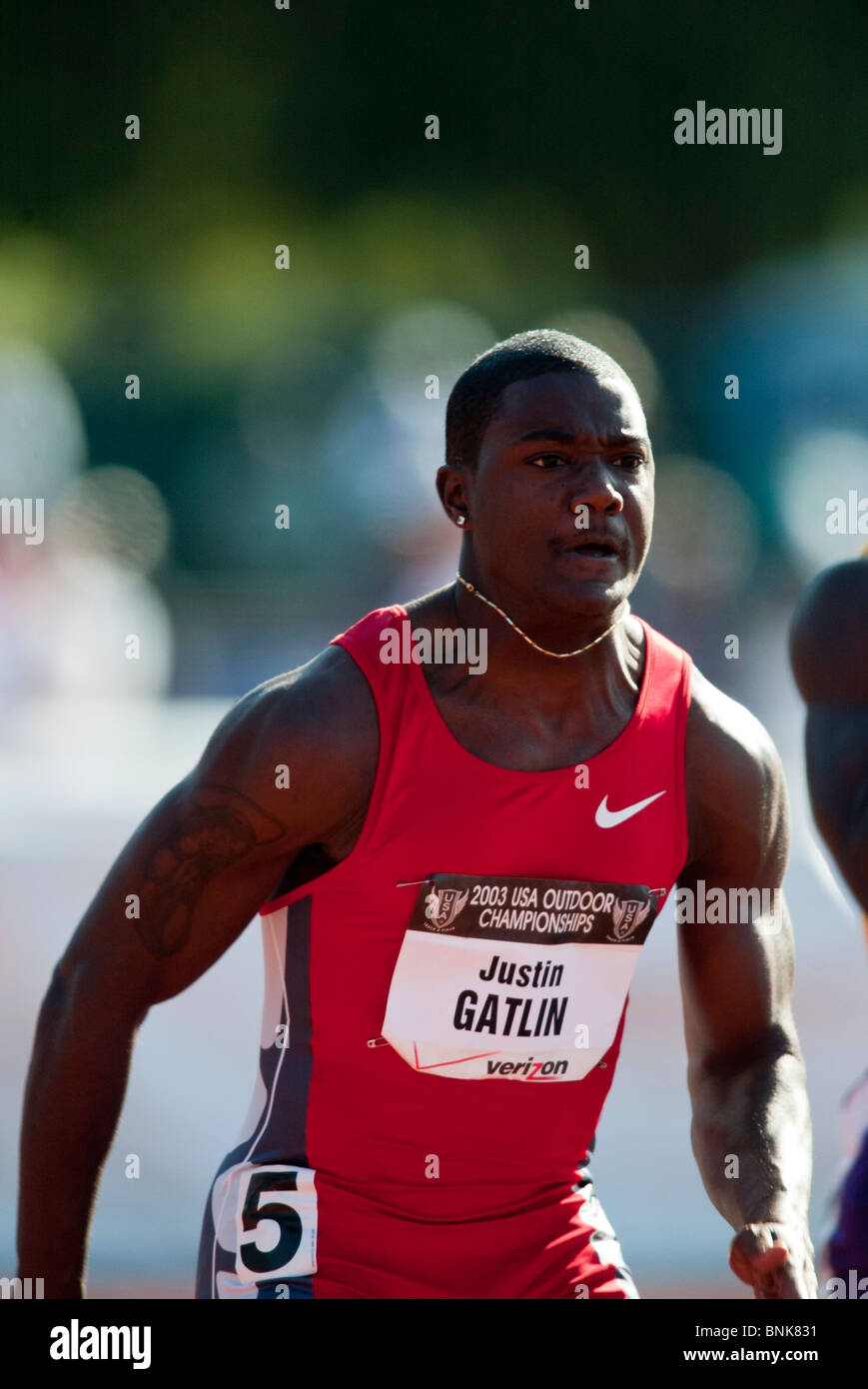 Justin Gatlin in die 100 Meter bei den 2003 USA Outdoor Meisterschaften ...