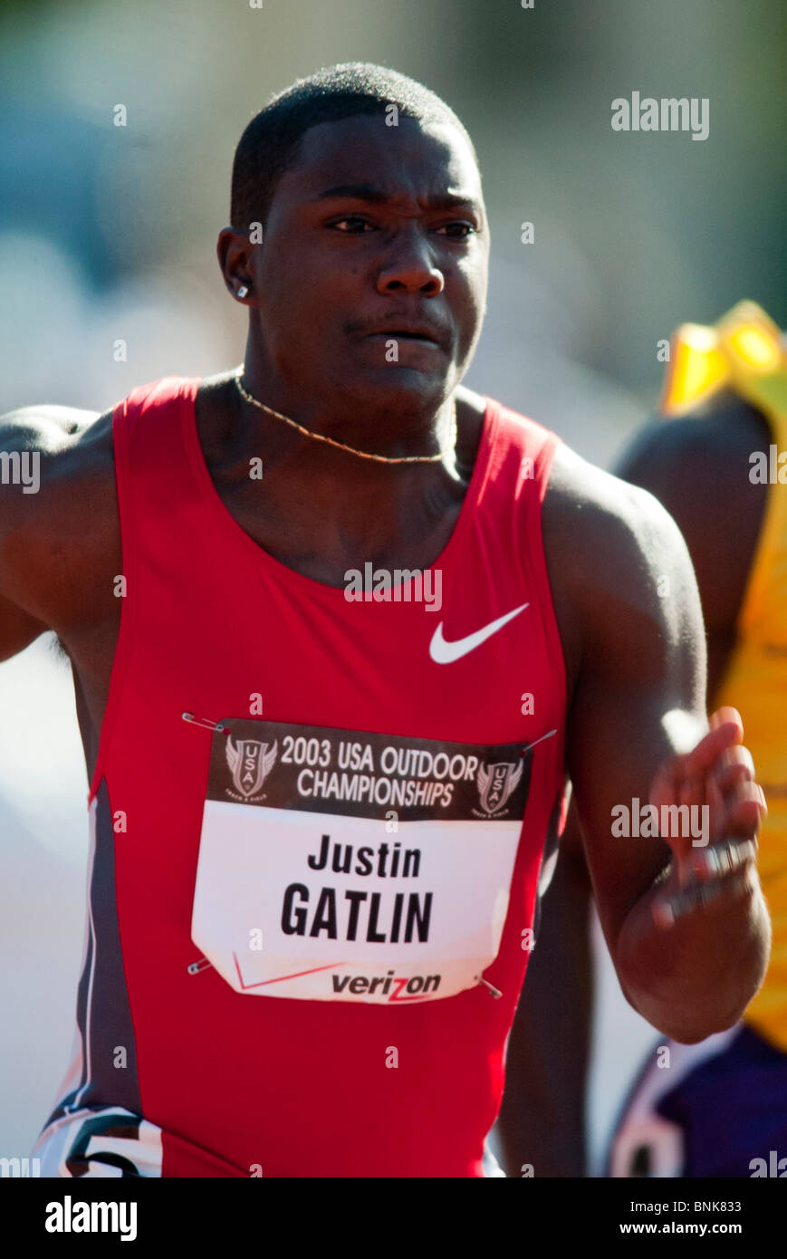 Justin Gatlin in die 100 Meter bei den 2003 USA Outdoor Meisterschaften ...