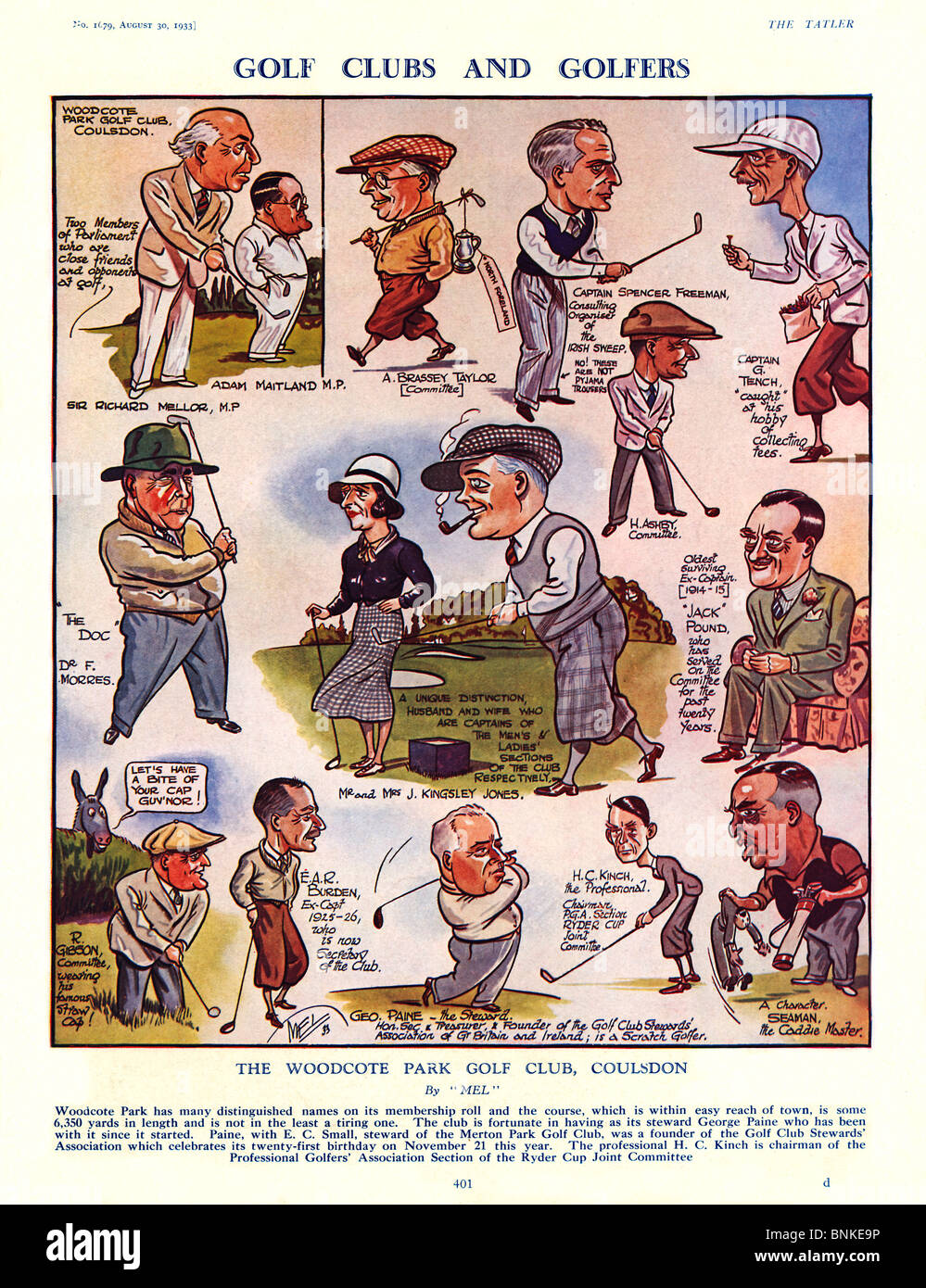 Woodcote Park GC, 1932 Karikaturen der führenden Mitglieder des Surrey ...