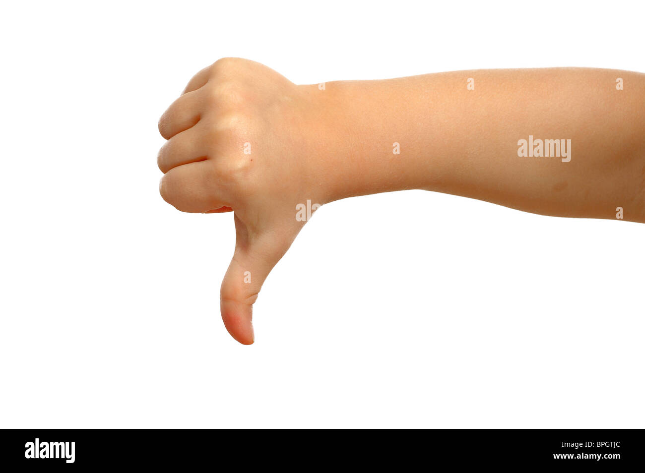Kleine Hand zeigt Daumen nach unten Stockfotografie - Alamy