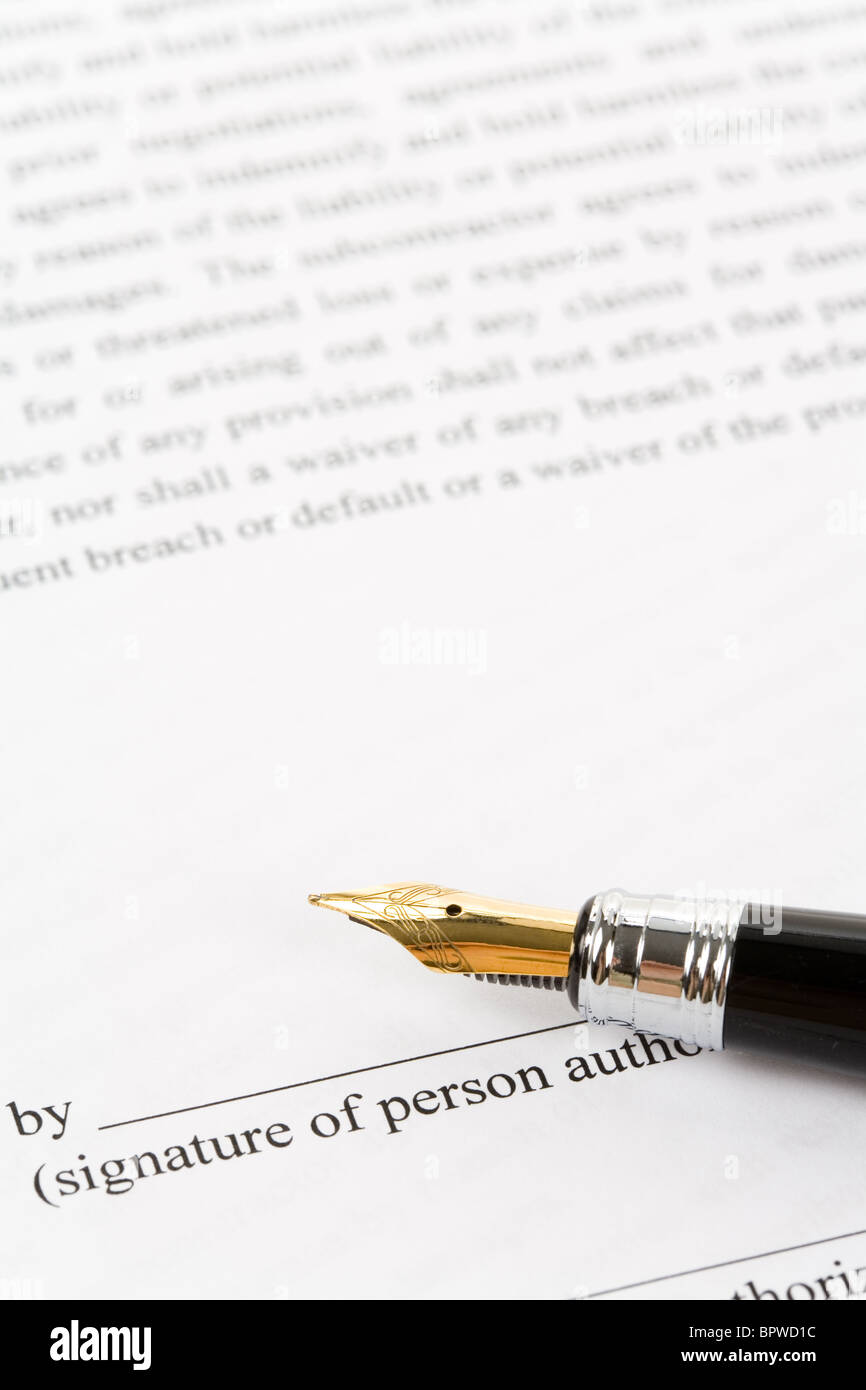 Vertrag und Stift in der Nähe Vertrag, einen Stockfotografie - Alamy