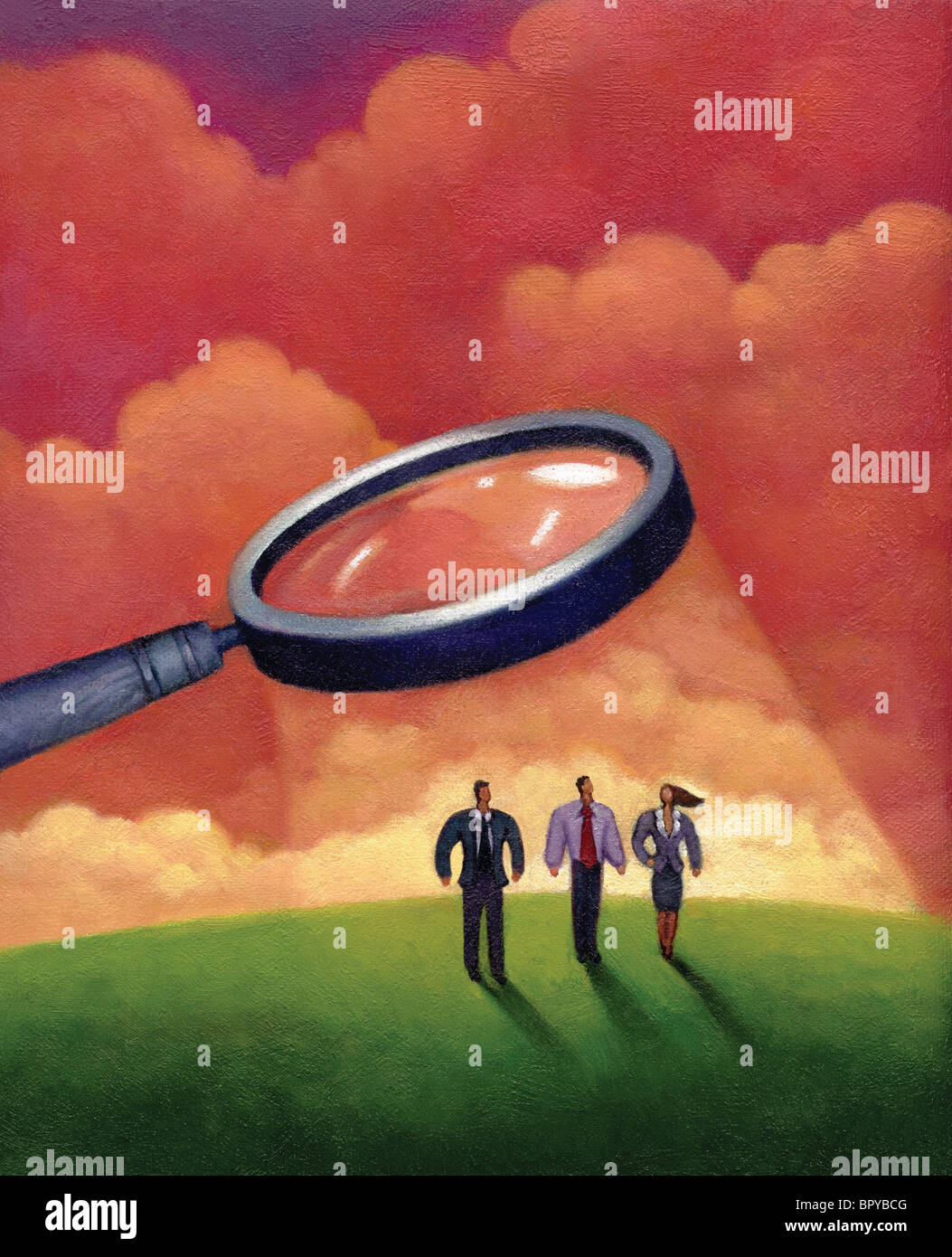 Abbildung von drei Menschen stehen unter der Lupe Stockfotografie - Alamy