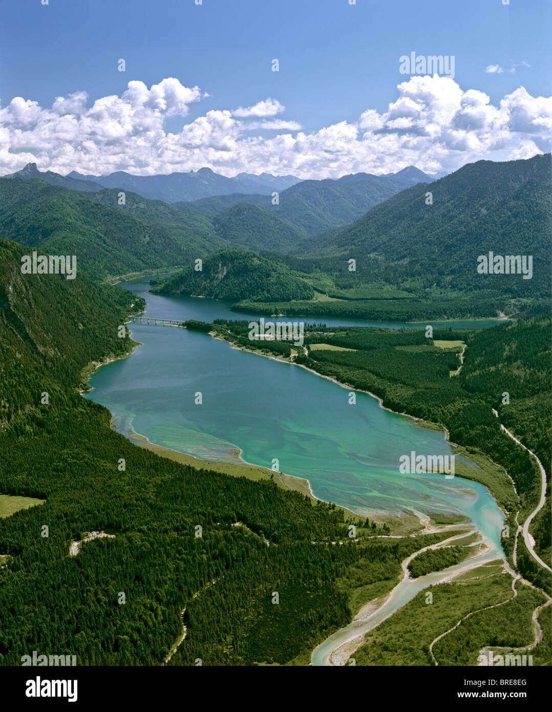 Sylvensteinspeicher Reservoir, Sylvensteinspeicher Brücke, Isar Fluss ...