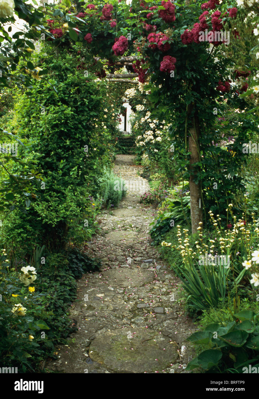 Kreisförmige Pflastersteine und Kopfsteinpflaster ebnet Weg durch ...