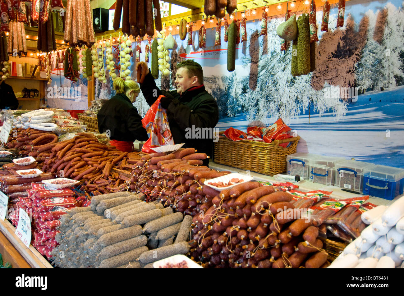 Xmas Chritmas Markt Manchester Deutsche Bratwurst Rindfleisch ...