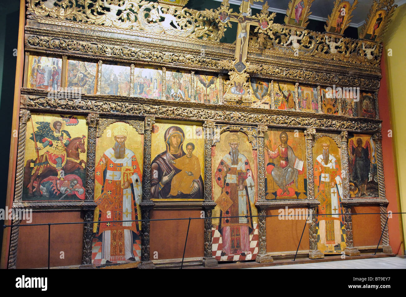 Ikonostase aus Kirche von Demetrios, byzantinisches Museum, Solomou ...