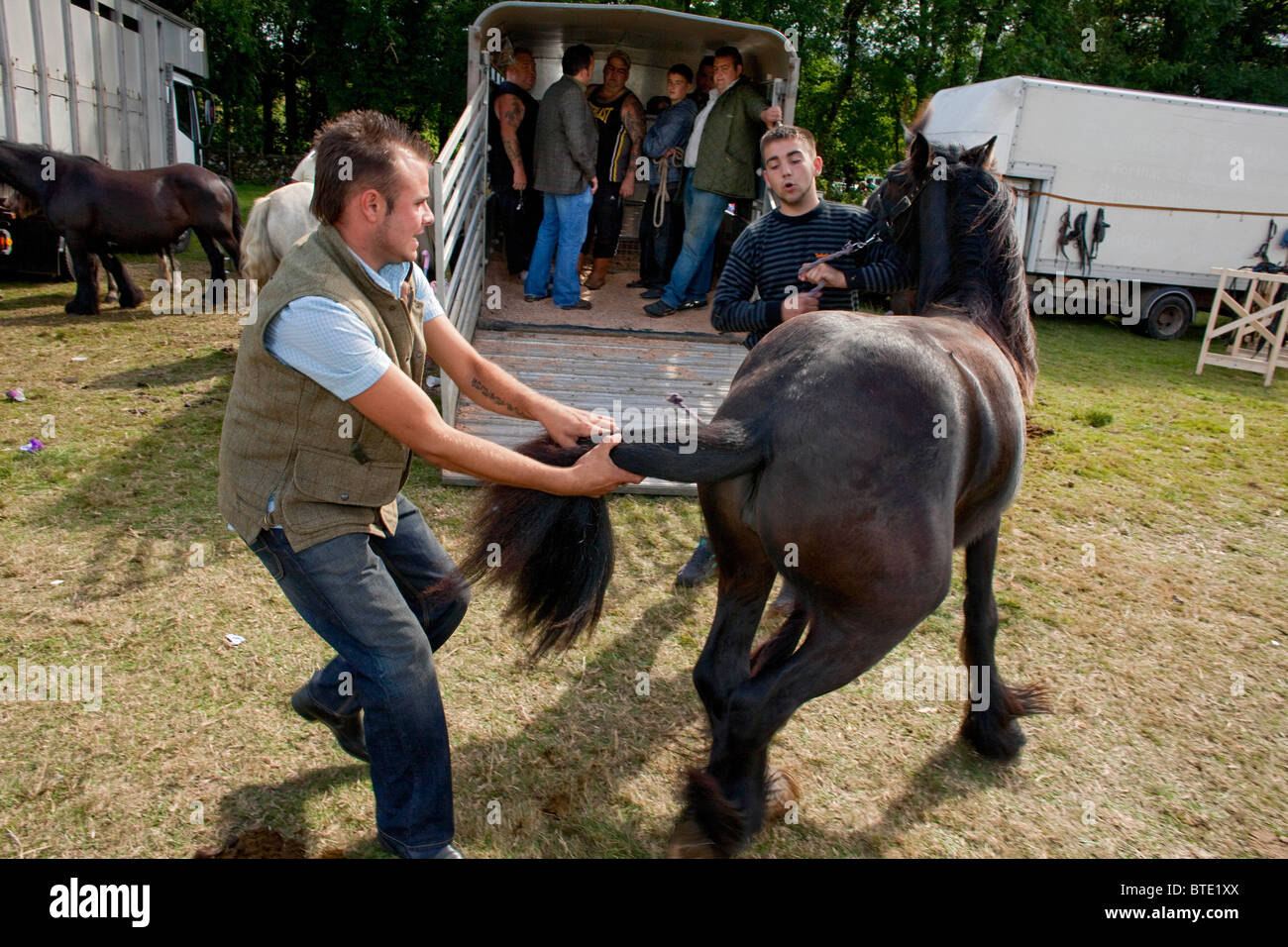 Der junge Zigeuner Mann während der Messe Priddy Schafe kaufte dieses ...