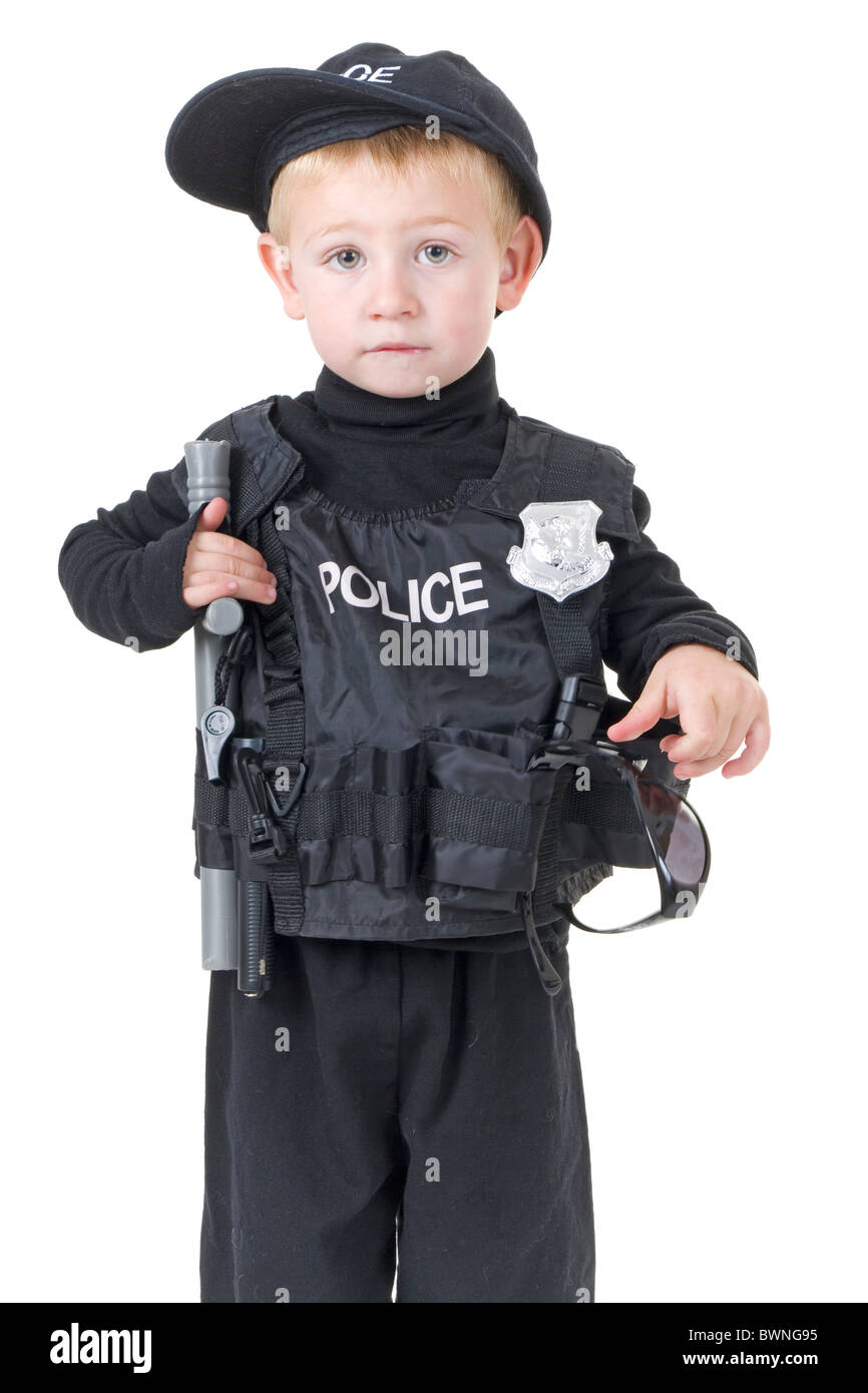 Entzückende kleine Junge Phantasie spielen Dress up Polizist im Dienst ...