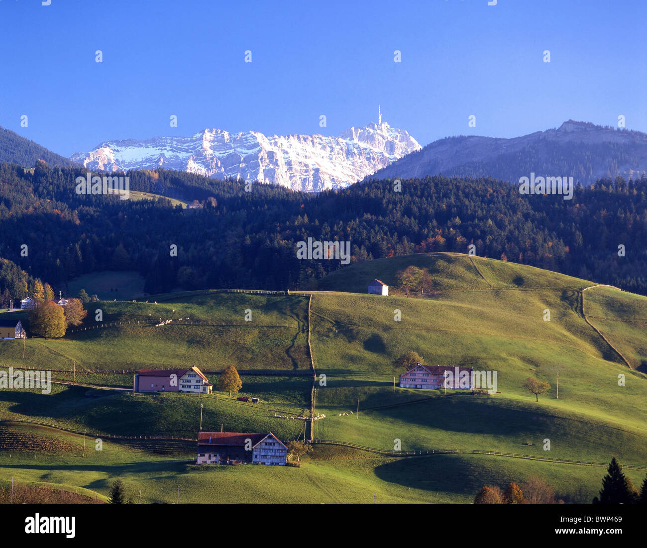 Schweiz Europa Appenzeller Landschaft Mount Santis Gipfel Berge ...