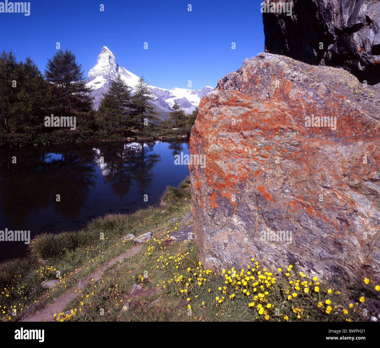 Schweiz Europa Grindji See Matterhorn Kanton Wallis Landschaft Alpen ...