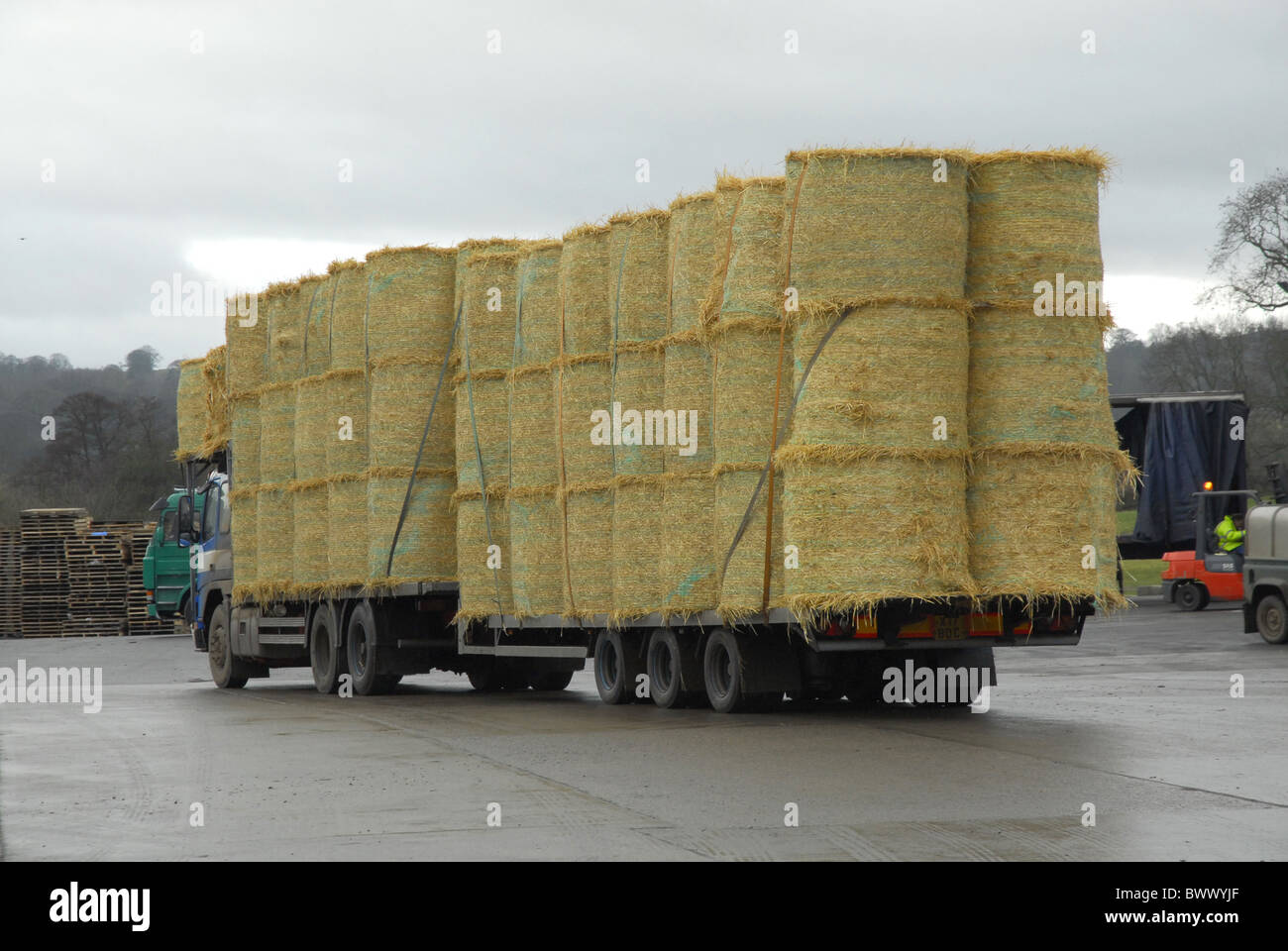 Rundballen Stroh laden LKW Anhänger Tierfutter Stockfotografie - Alamy