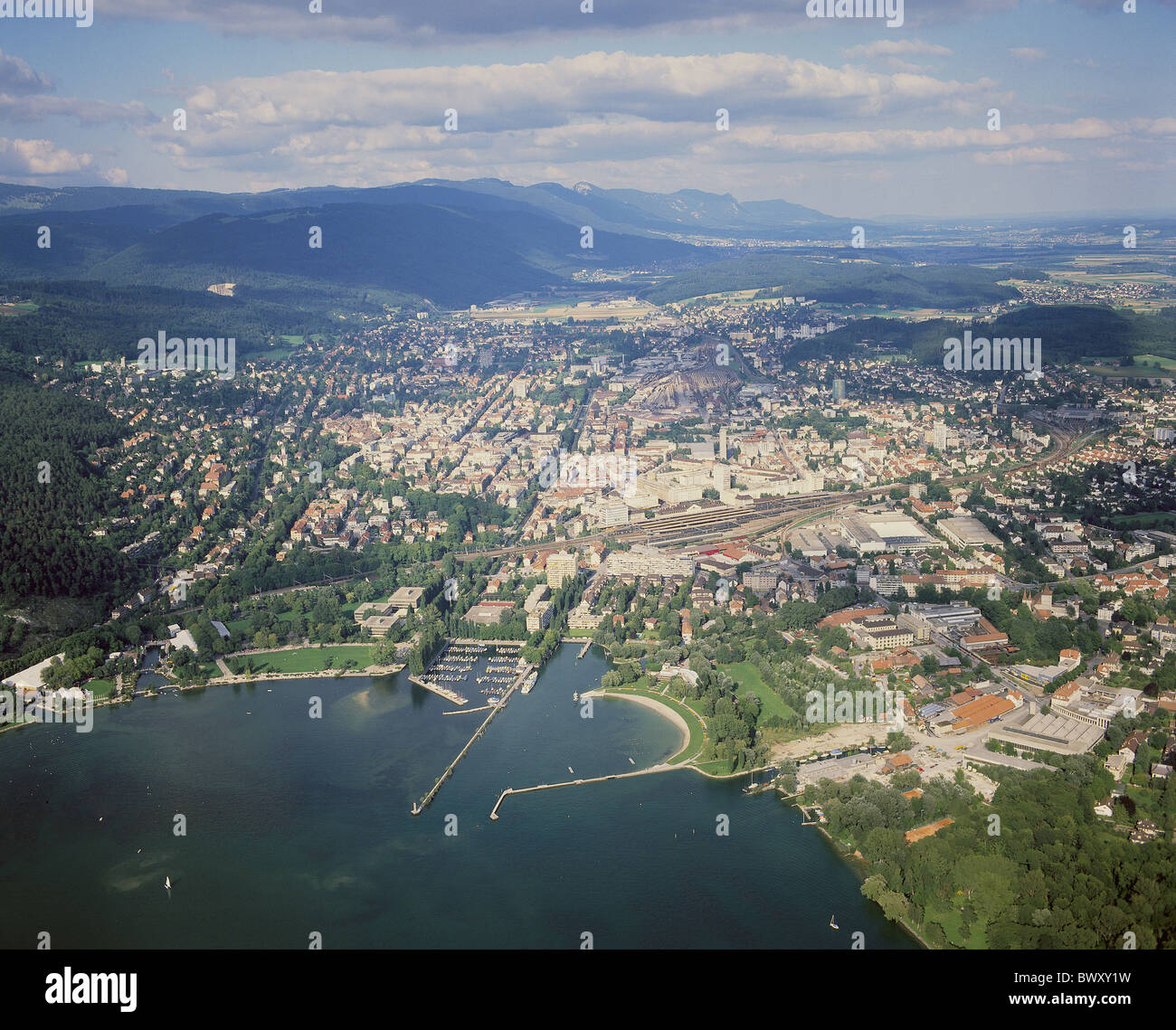 Schweiz Europa Kanton Bern Biel See Meer Übersicht Kanton Jura Luftbild ...