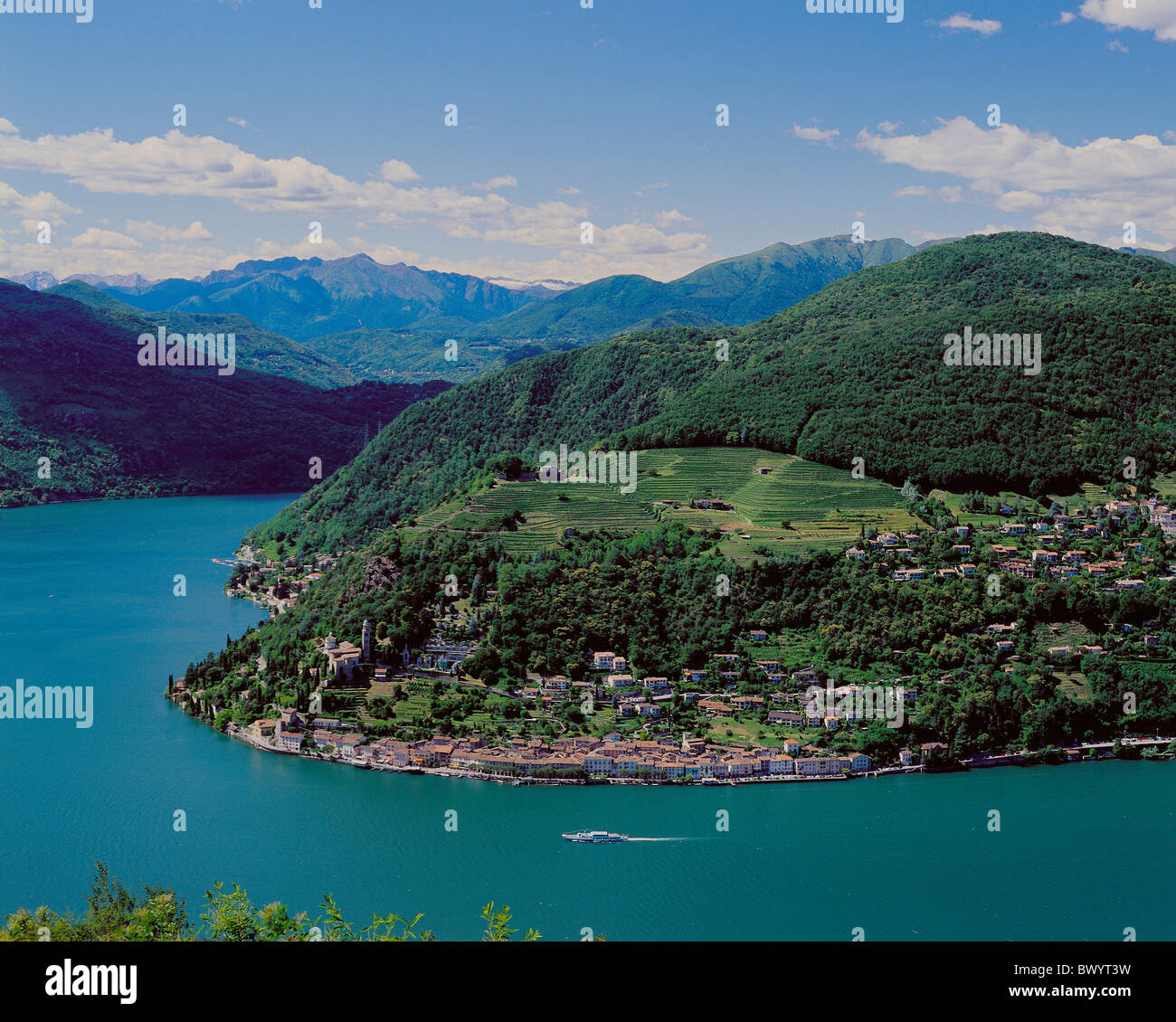 Schweiz Europa Tessin Morcote Lago di Lugano See See Lago di Lugano ...