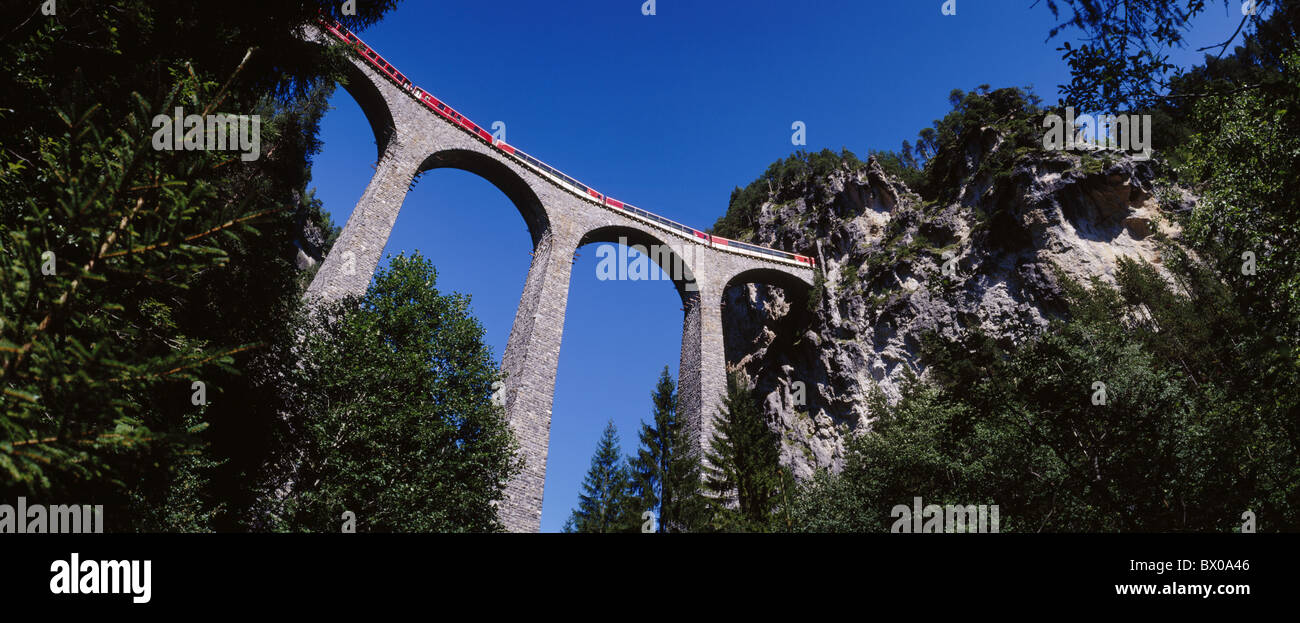 Übersicht-Bahnhof Filisur Glacier express Zug Landwasser Viadukt RhB ...