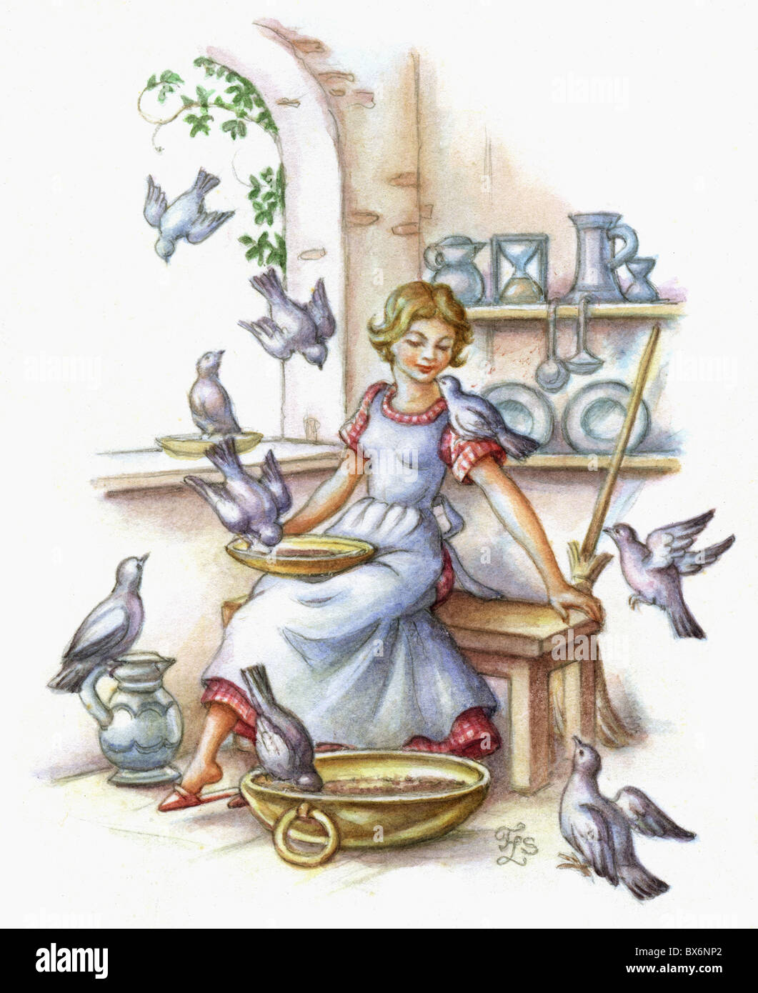 Literatur, Märchen, Aschenputtel, Aquarell, 14.8 x 11.6 cm, Gebrüder ...