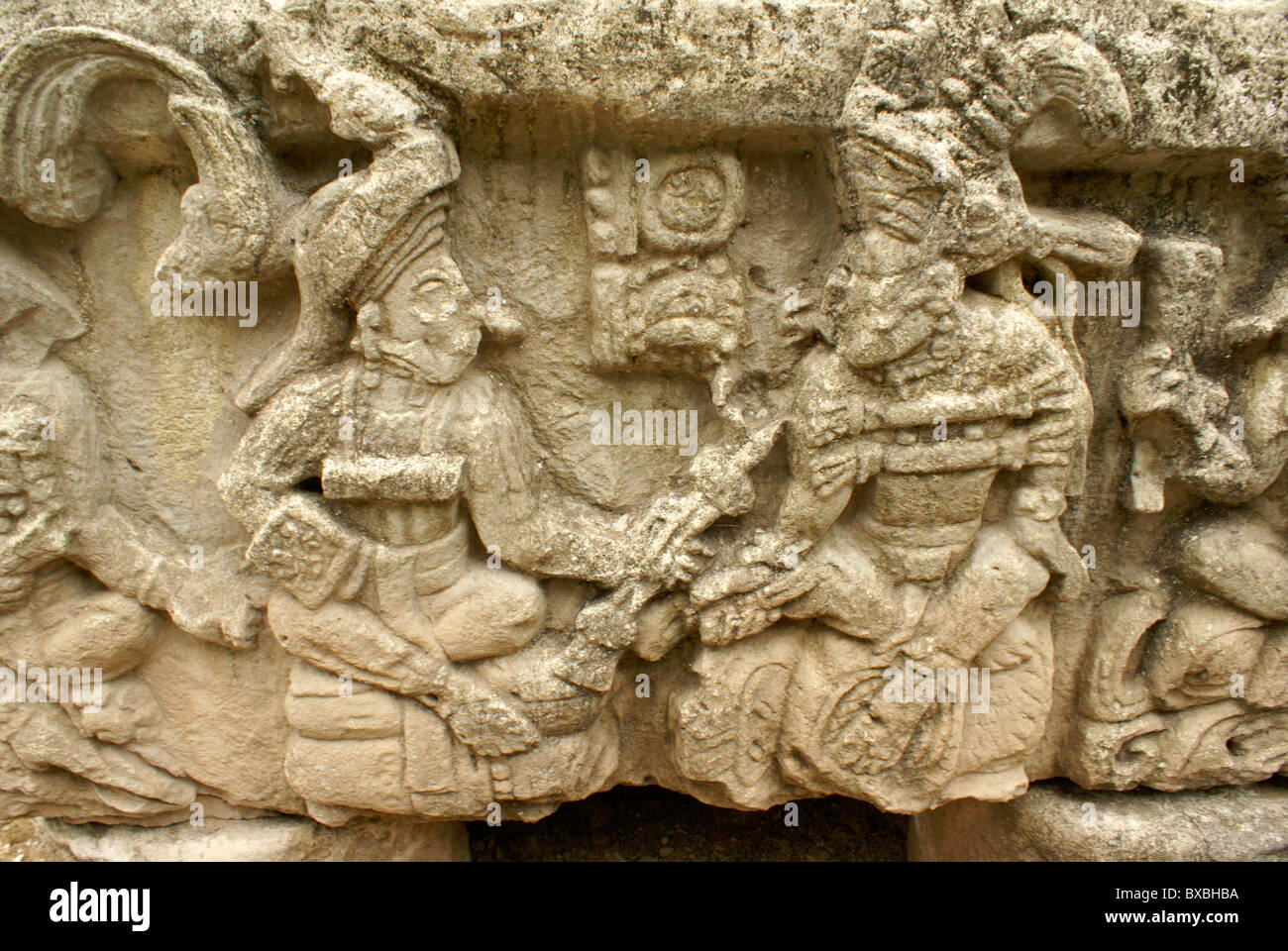 Detail von Altar Q, der die 16 Herrscher der Maya-Stadt Copan, Copan ...