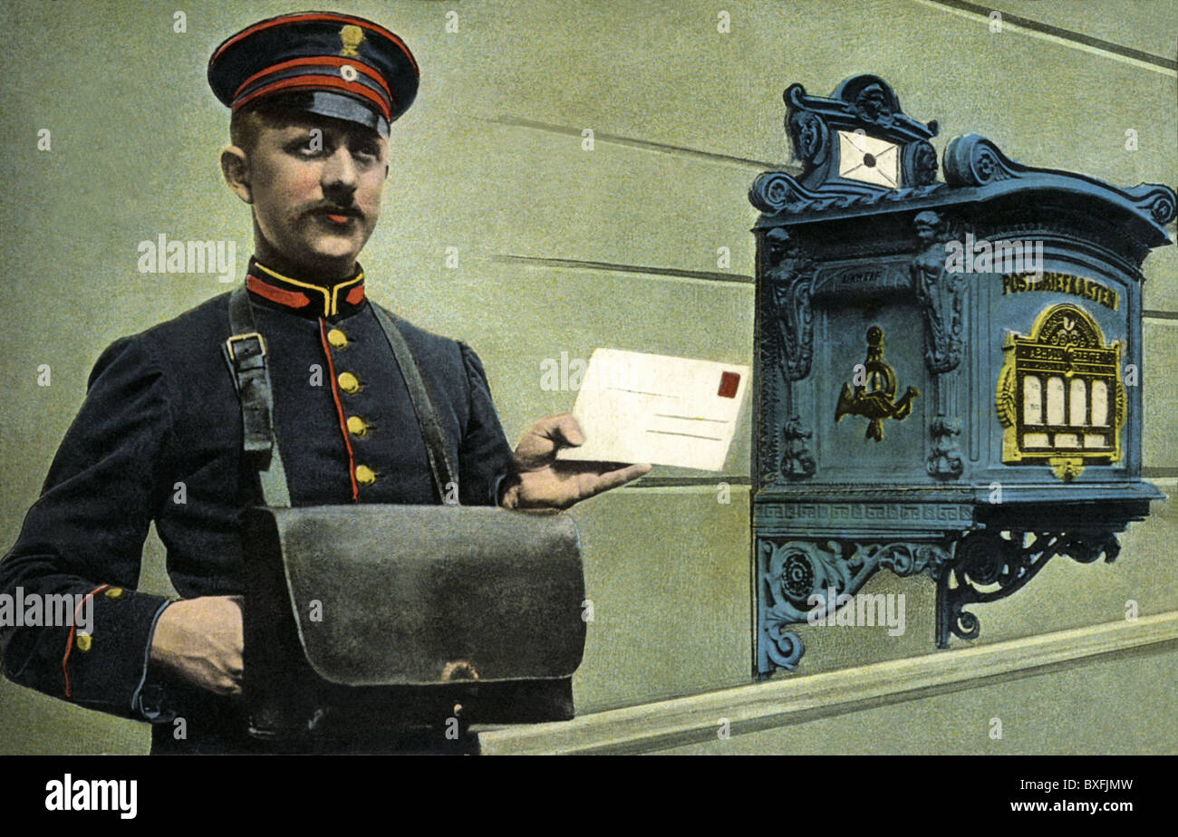Post, Post, Postbote, Briefkasten, Deutschland, farbige Ansichtskarte ...