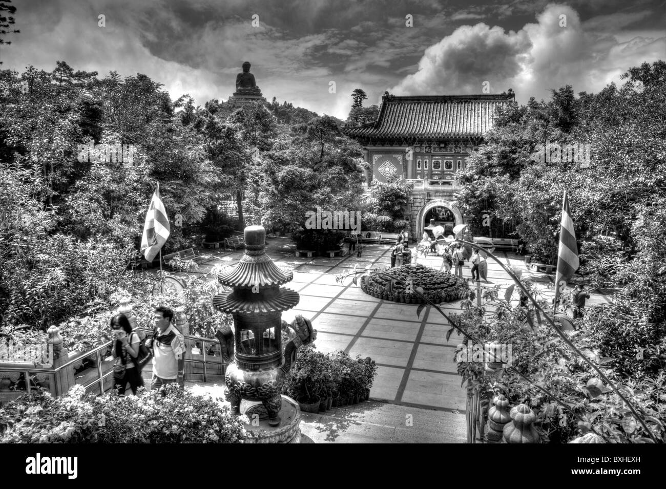 Buddha po lin kloster hong kong lantau insel detail Schwarzweiß ...