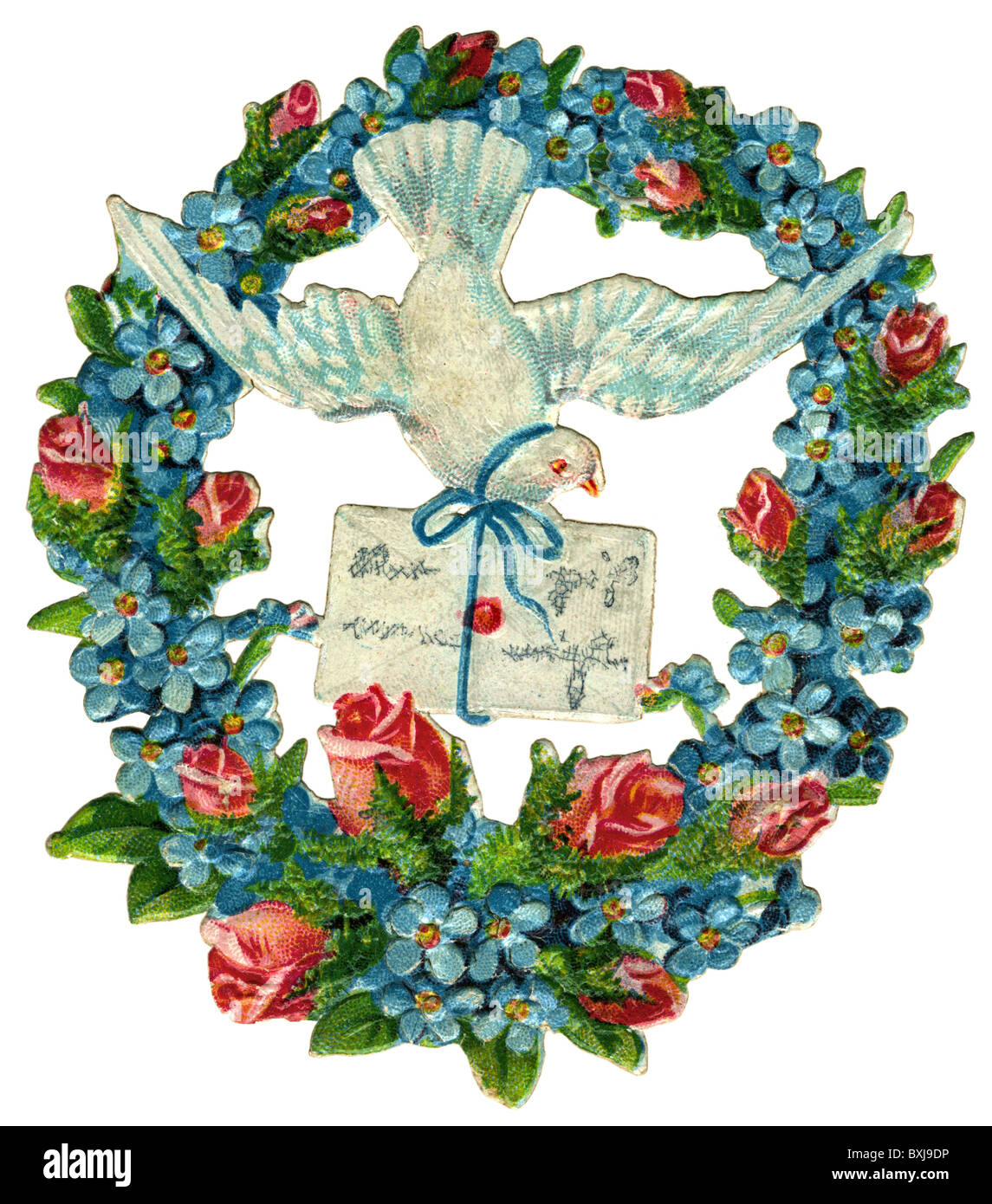 Symbol / Emblem / Symbol, Treue, weiße Taube im floralen Rahmen mit ...