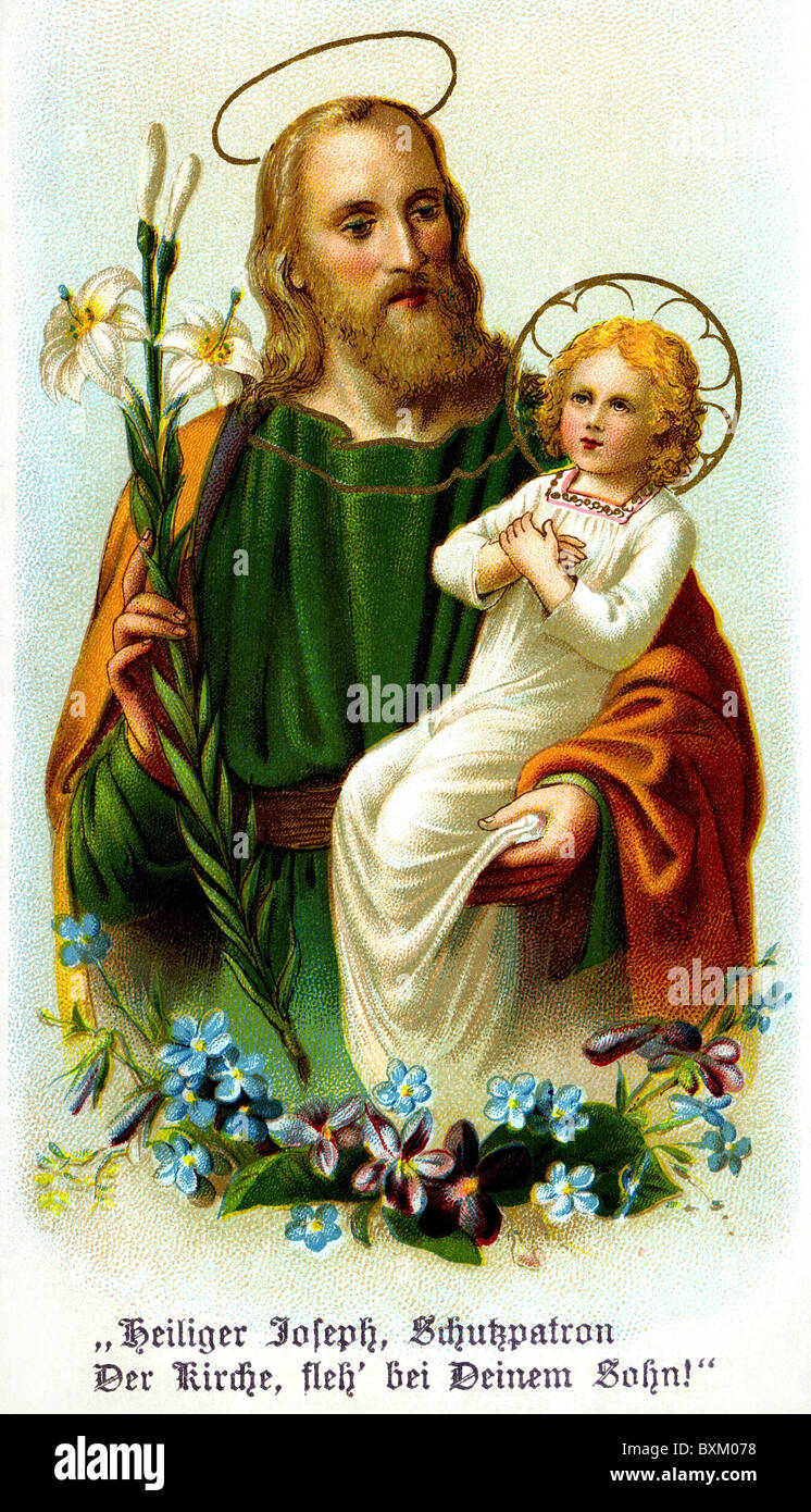 Religion, Christentum, Heiliger Josef, Jesuskind in den Armen, Lilie ...