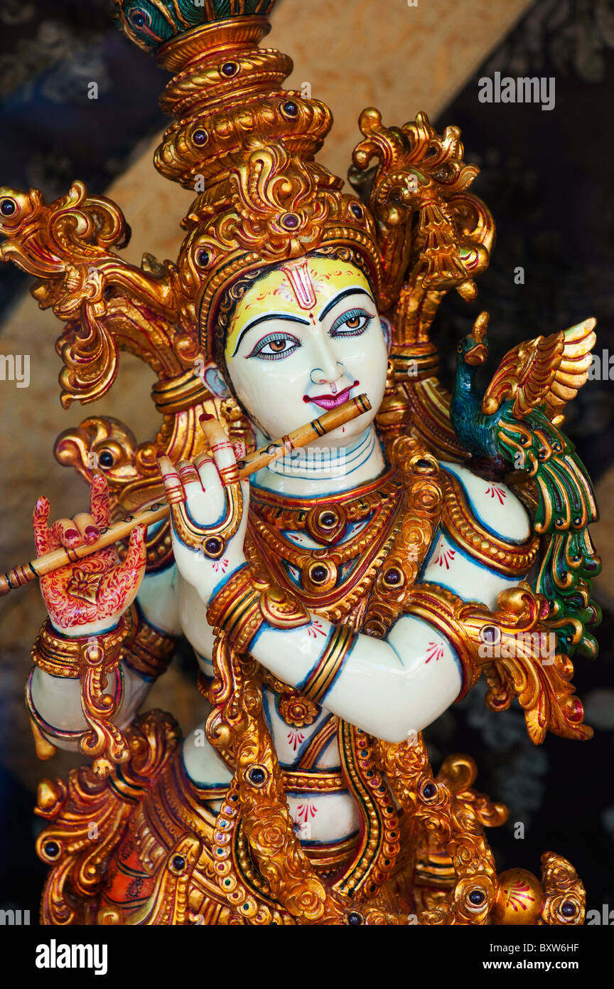 Reich verzierte Marmor krishna Statue. Angebetet Hindu indische ...