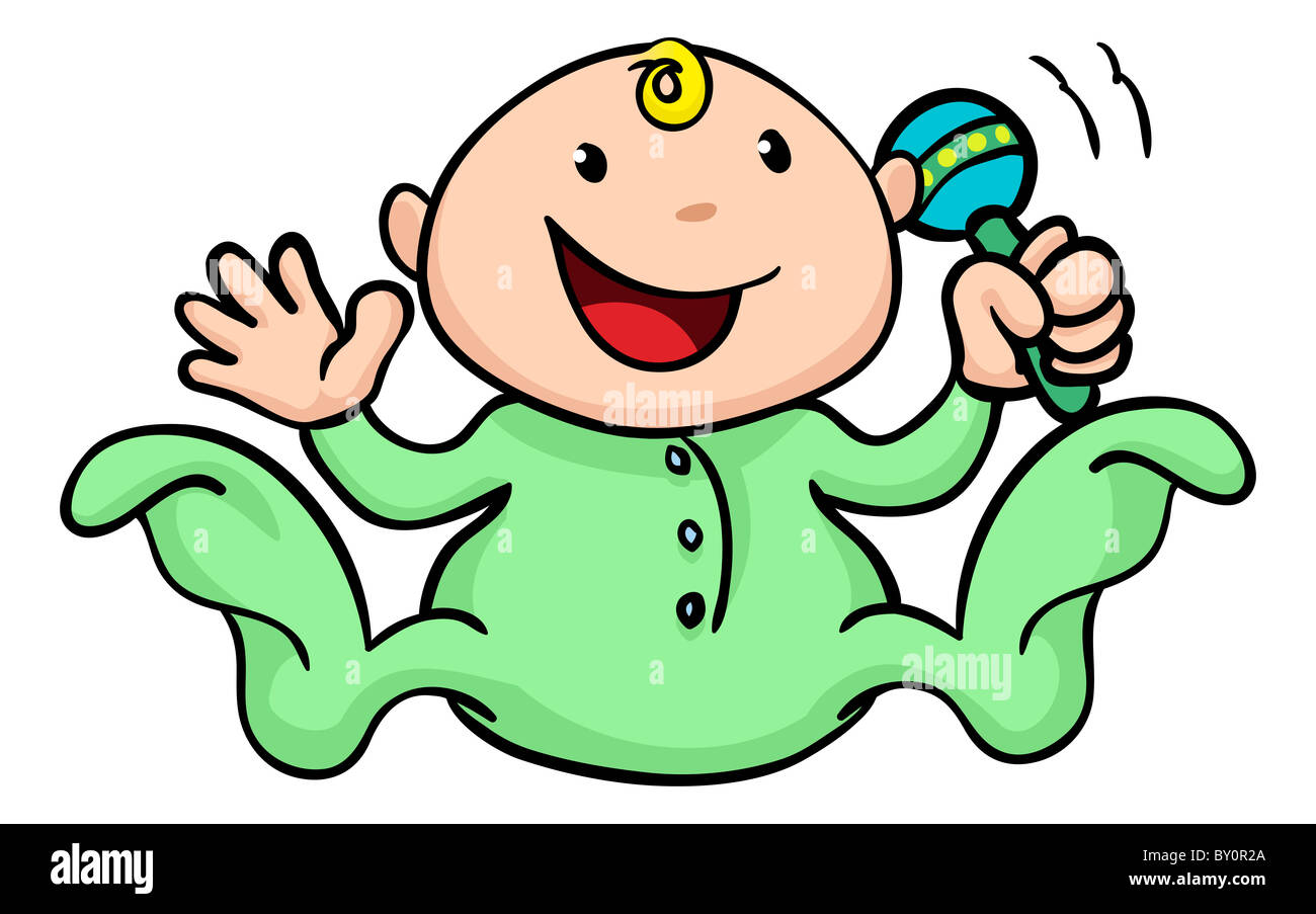 ClipArt Illustration ein glückliches süß Baby spielt mit seiner Rassel ...