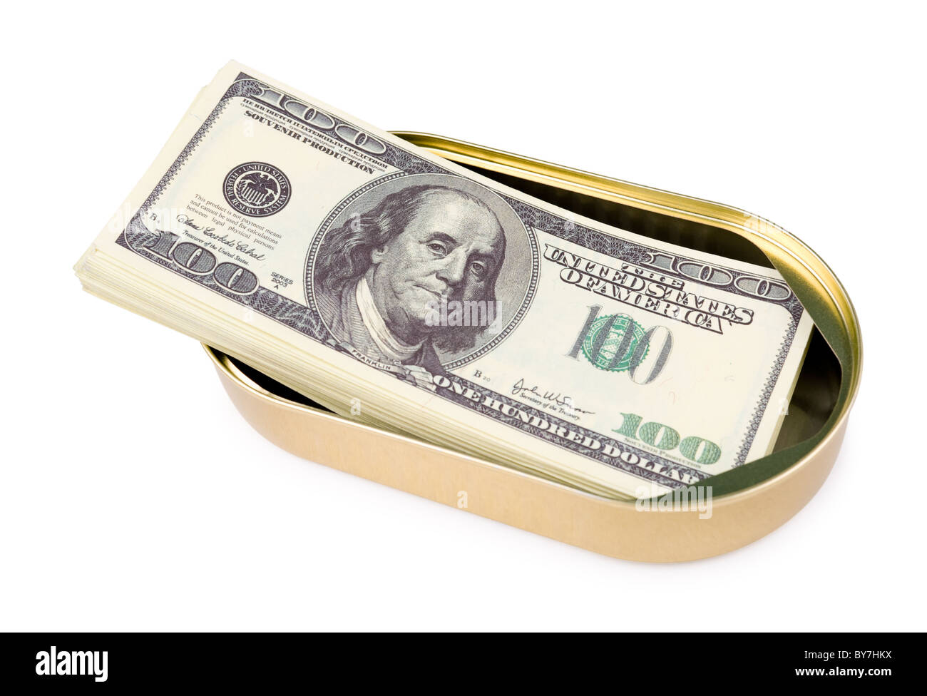 eine Charge von 100 US-Dollar-Scheine in einem ovalen können, Clipping ...