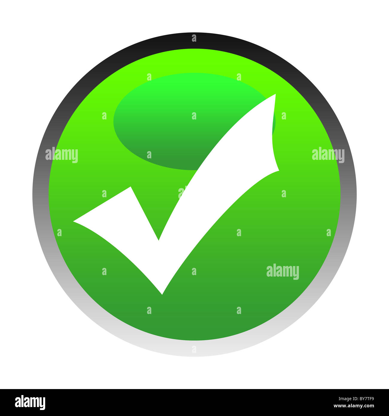 Grünen Haken oder Häkchen Knopf isoliert auf weißem Hintergrund ...