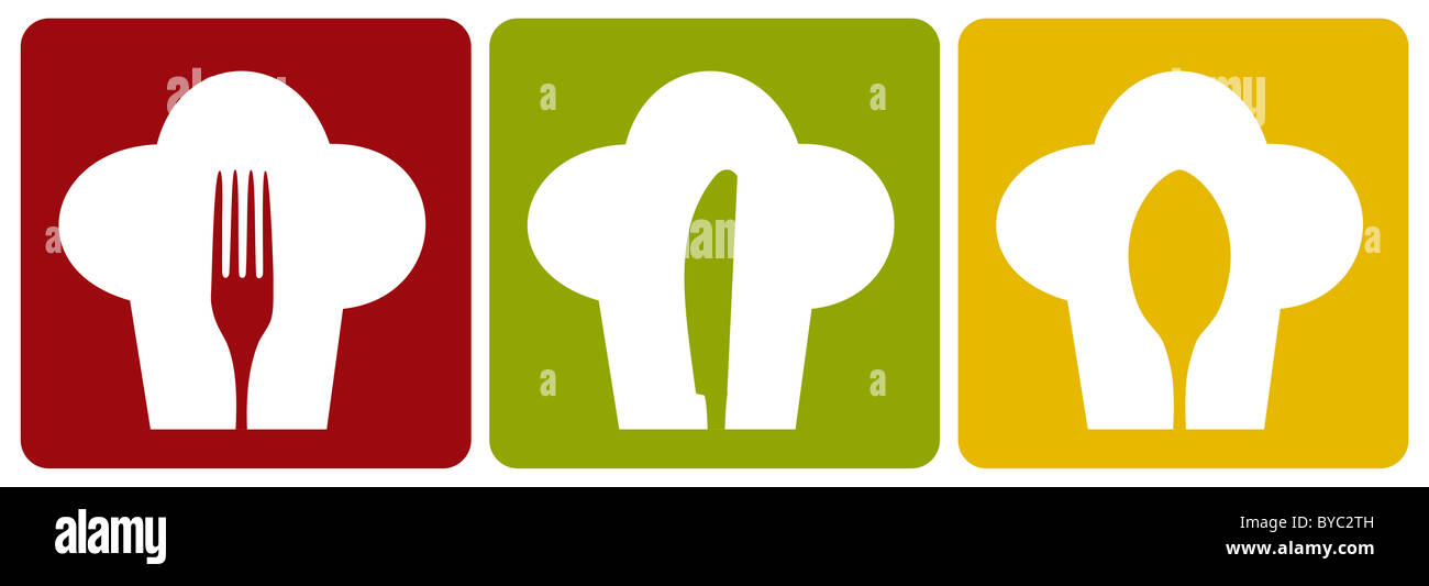 Koch-Symbole. Koch Hut Silhouette Muster mit Besteck im Inneren auf ...